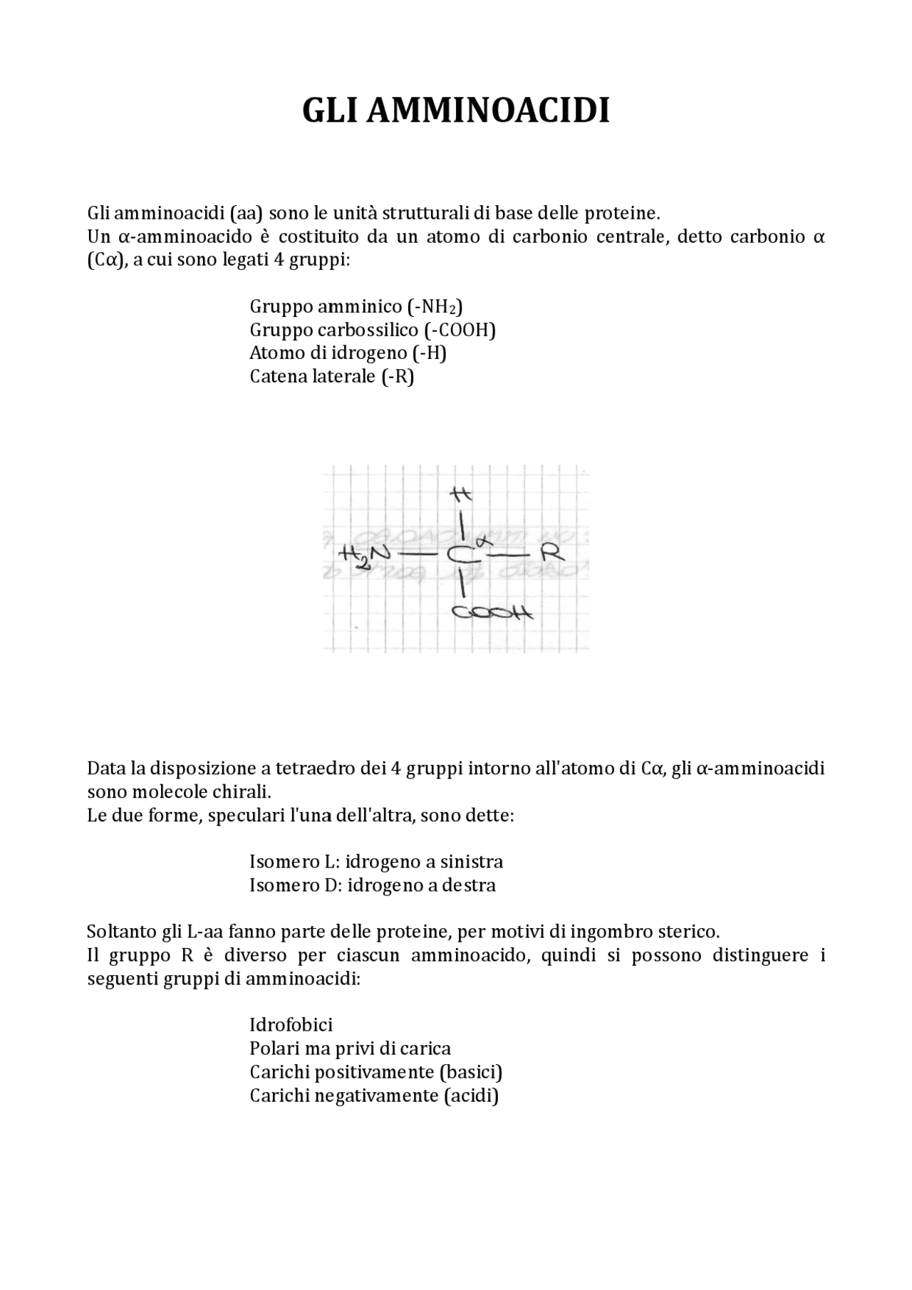 Biochimica Amminoacidi Docsity