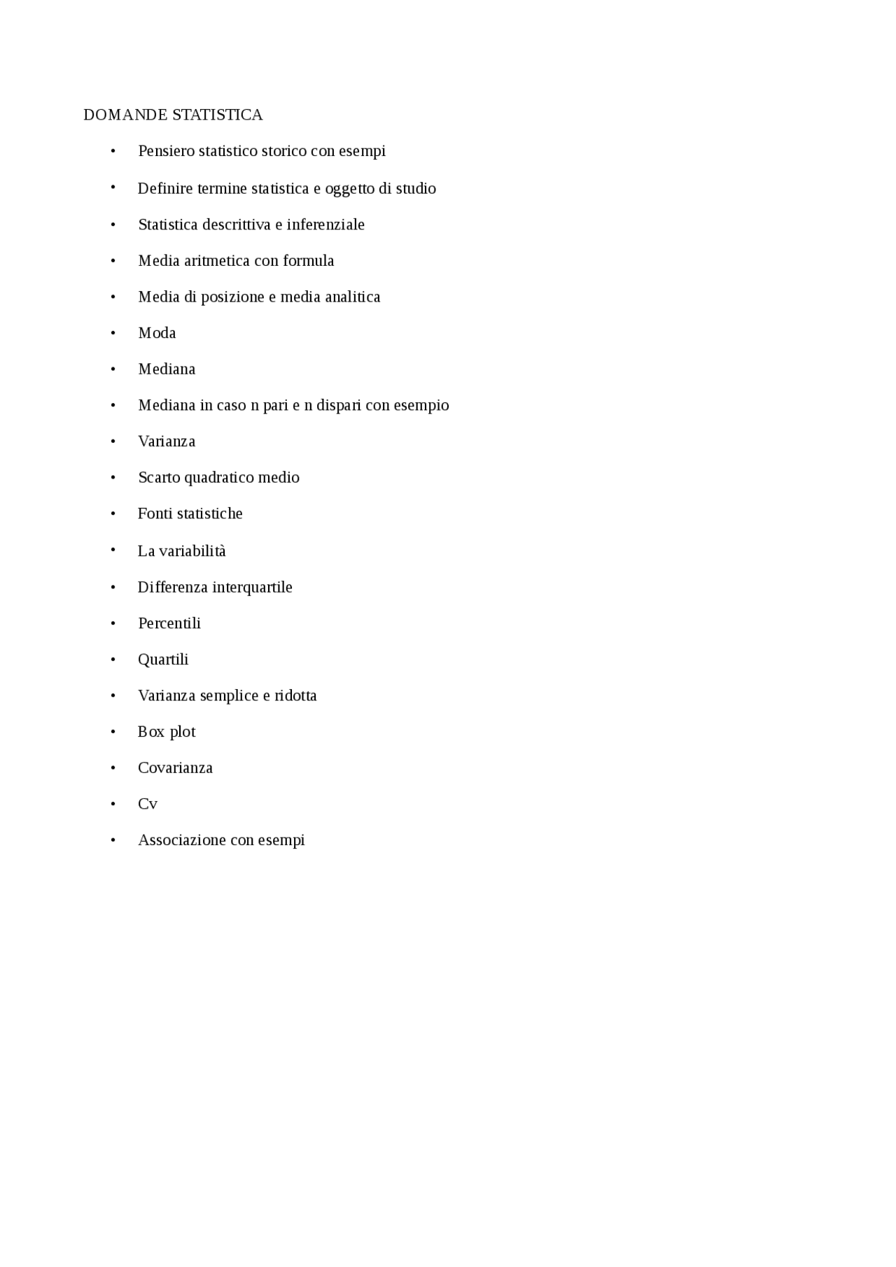Statistica Ripasso Generale Docsity