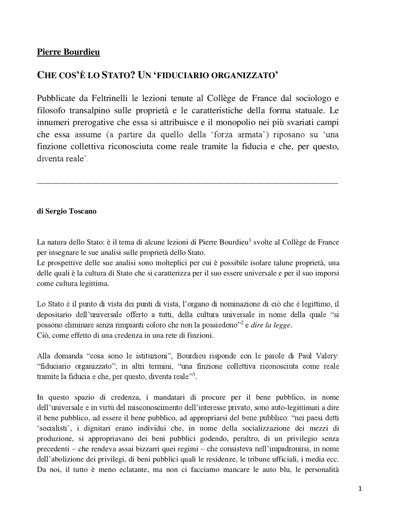 Sullo Stato Di Pierre Bourdieu Docsity