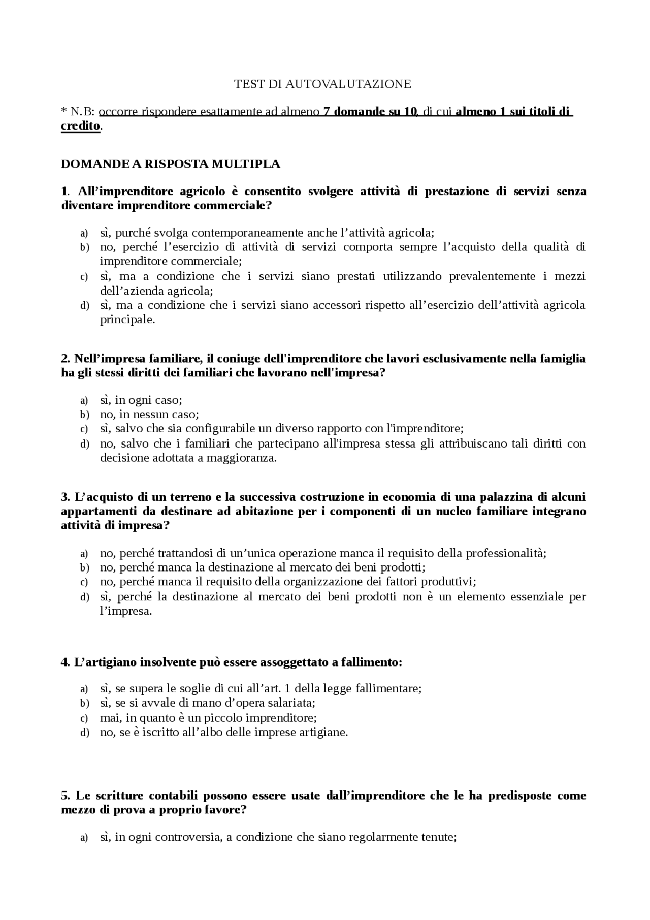 Domande Diritto Commerciale Docsity