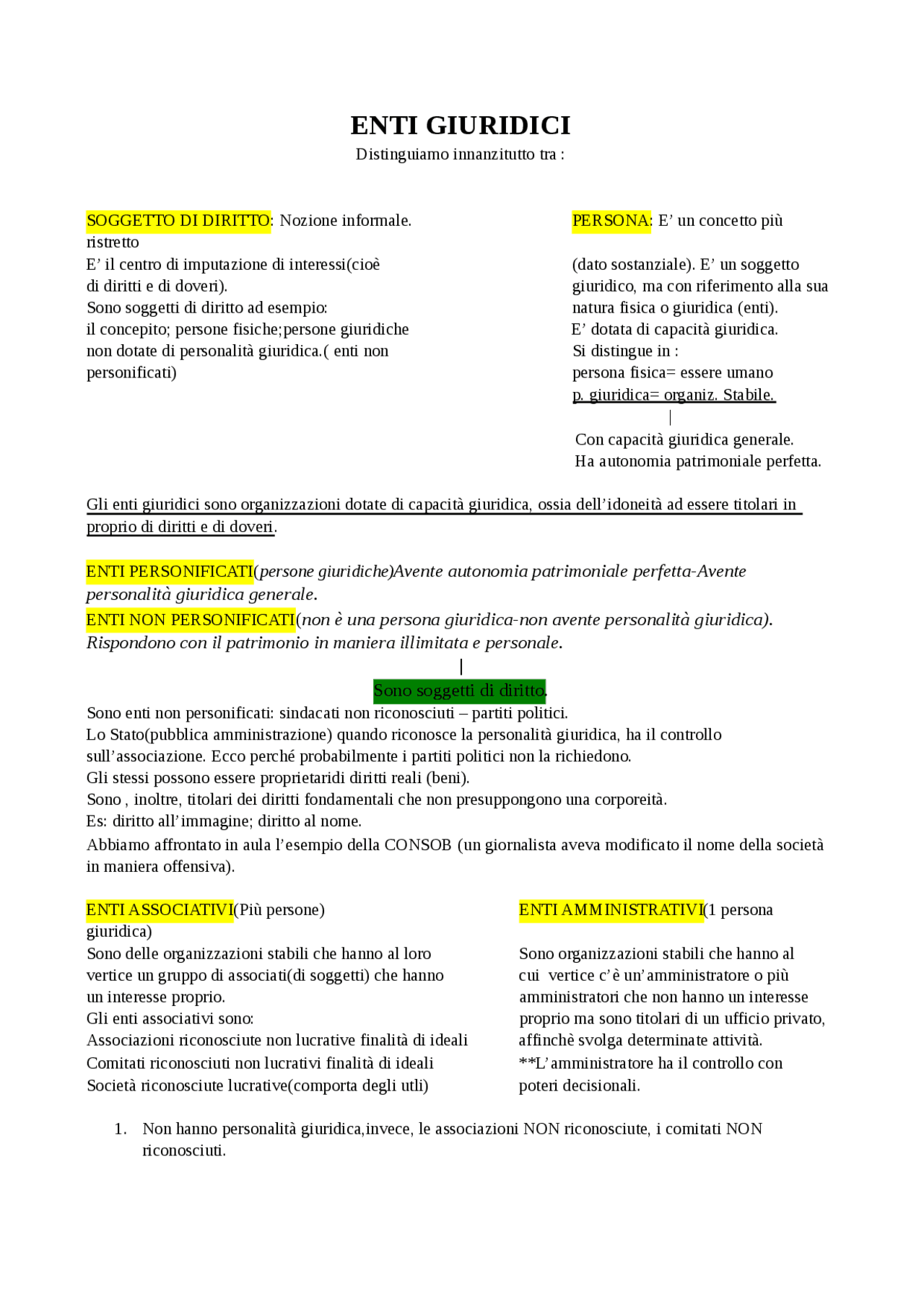 Enti Giuridici Appunti Appunti Di Diritto Privato Docsity
