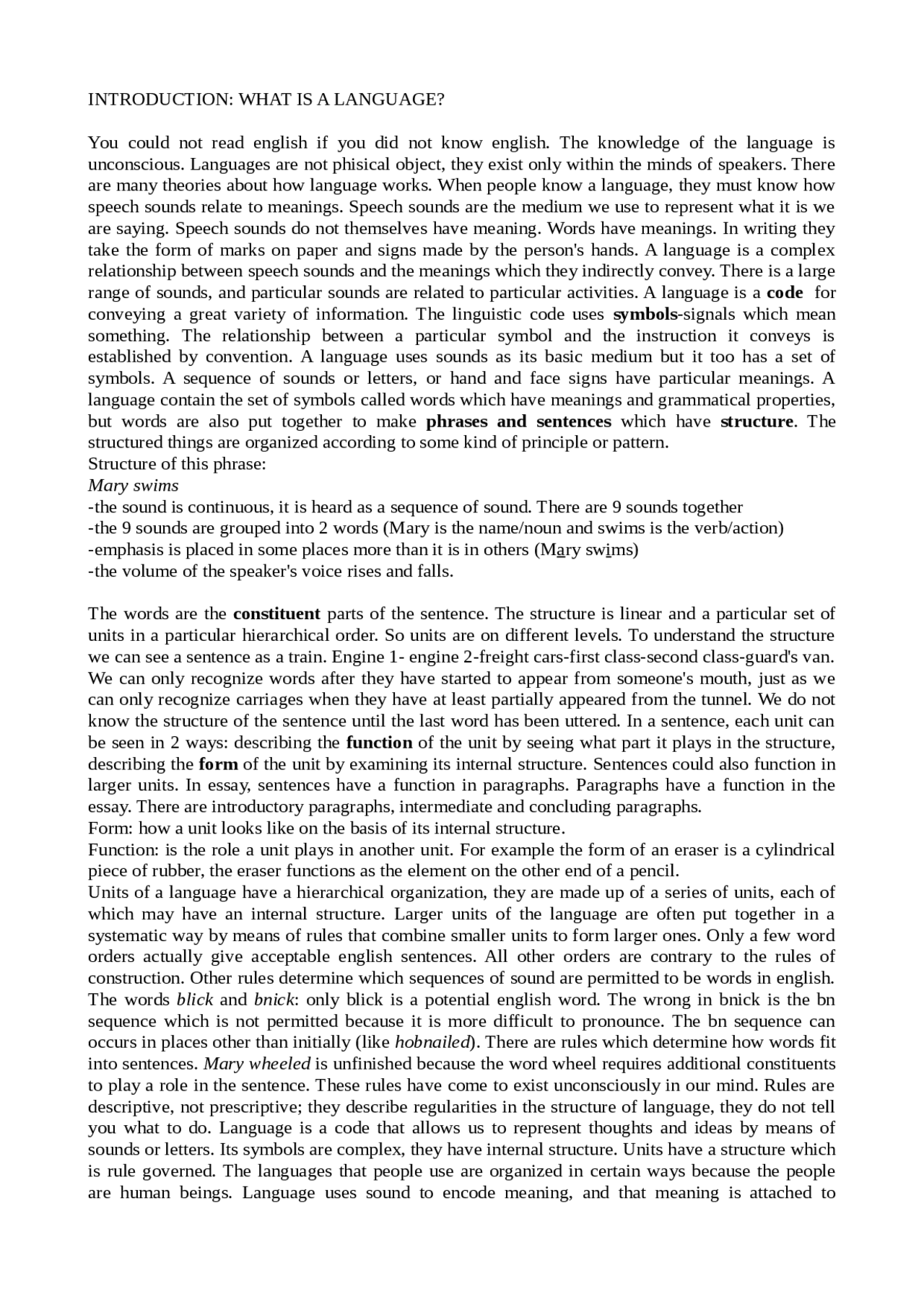 Riassunto Part 1 E 2 Del Libro An Introduction To English Language Di