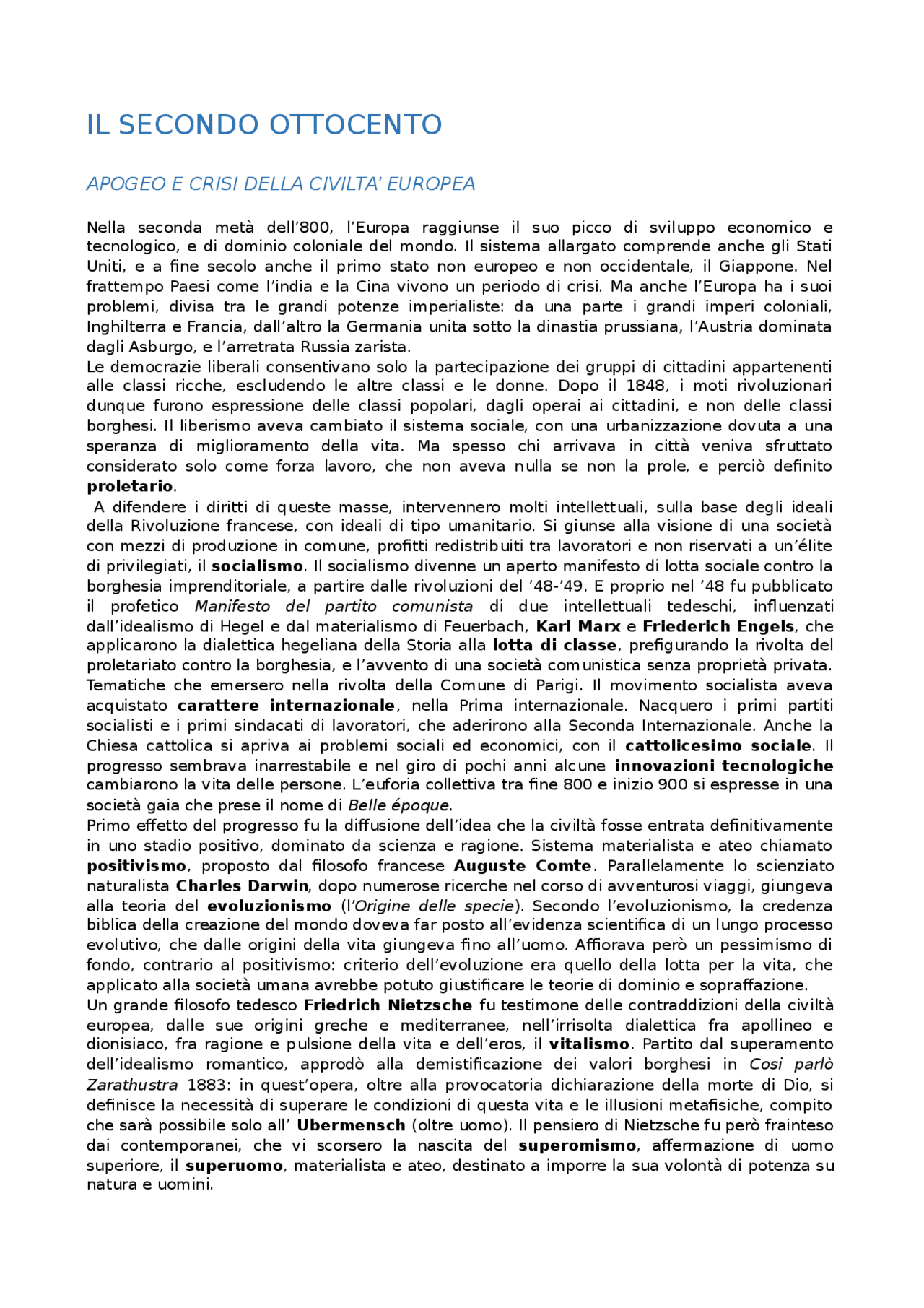 Il Secondo Ottocento Dal Manuale Di Carlo Vecce Docsity