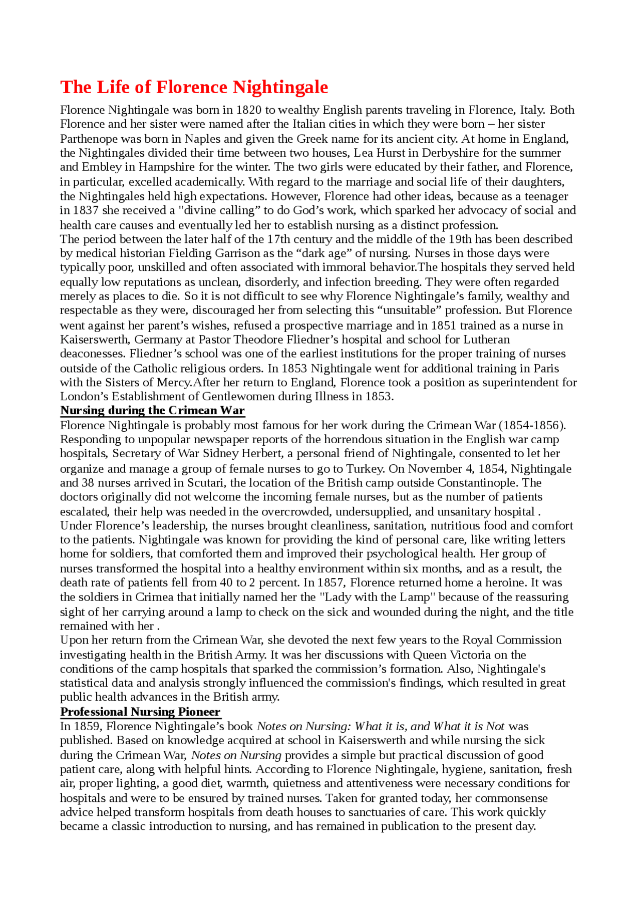 The life of Florence Nightingale | Study Guides, Projects, Research ...