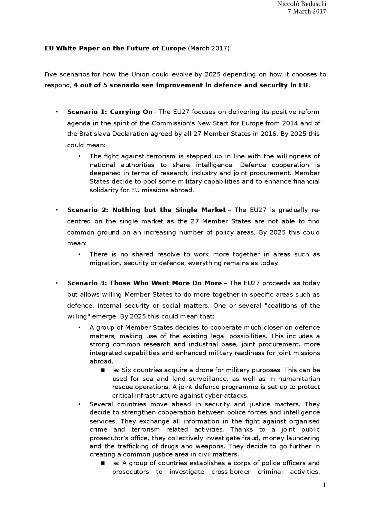 EU White Paper on the Future of Europe in Security and Defence (March ...