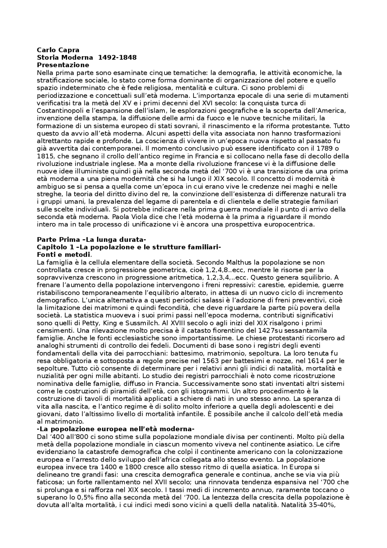 STORIA MODERNA (1492-1848) Carlo Capra - Docsity