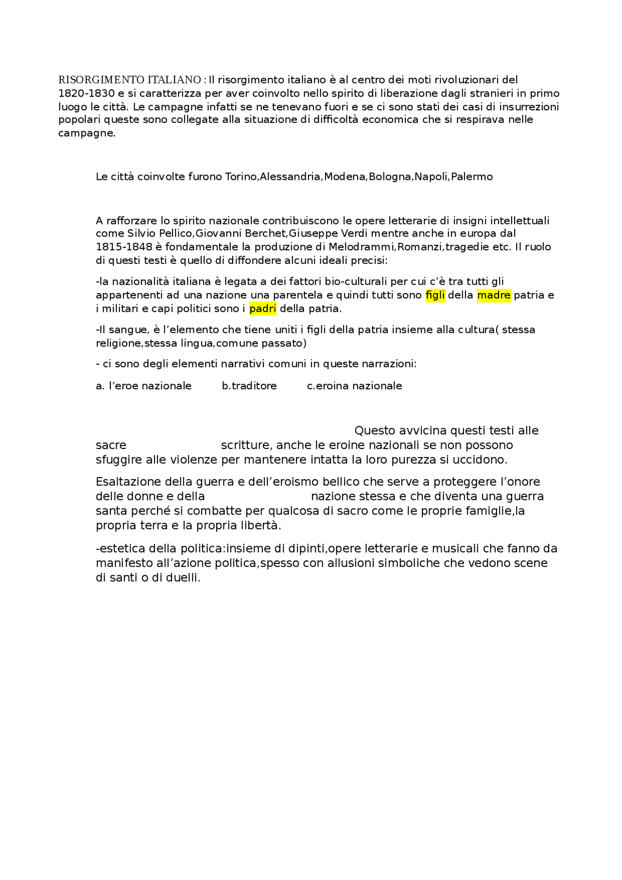 Risorgimento Italiano Docsity