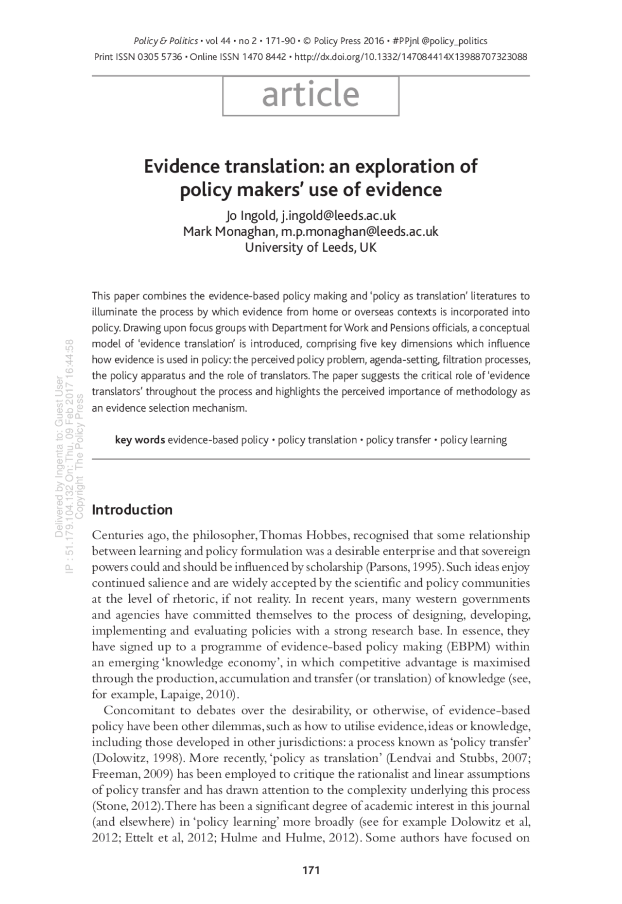 Evidence translation: an exploration of policy makers’ use of evidence ...