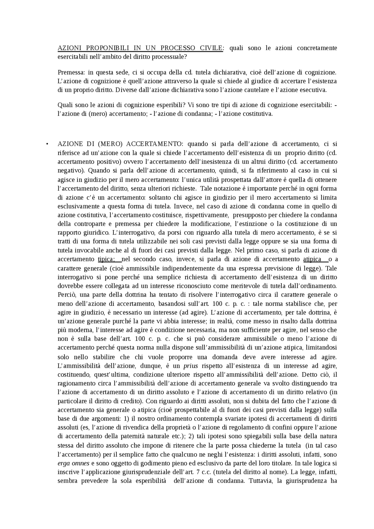 Appunti Procedura Civile Azioni Di Cognizione Docsity