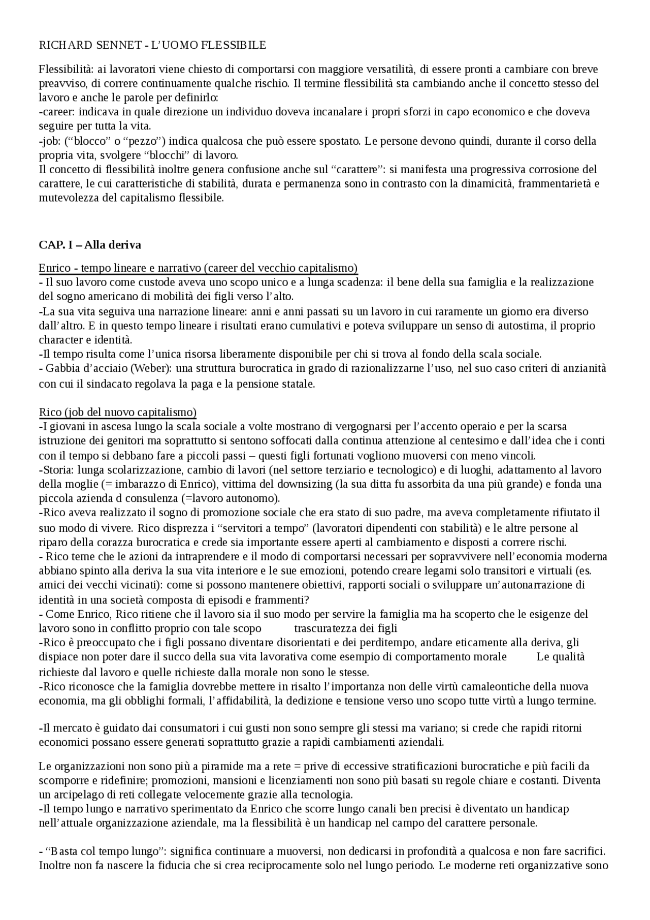 Richard Sennett Luomo Flessibile Docsity