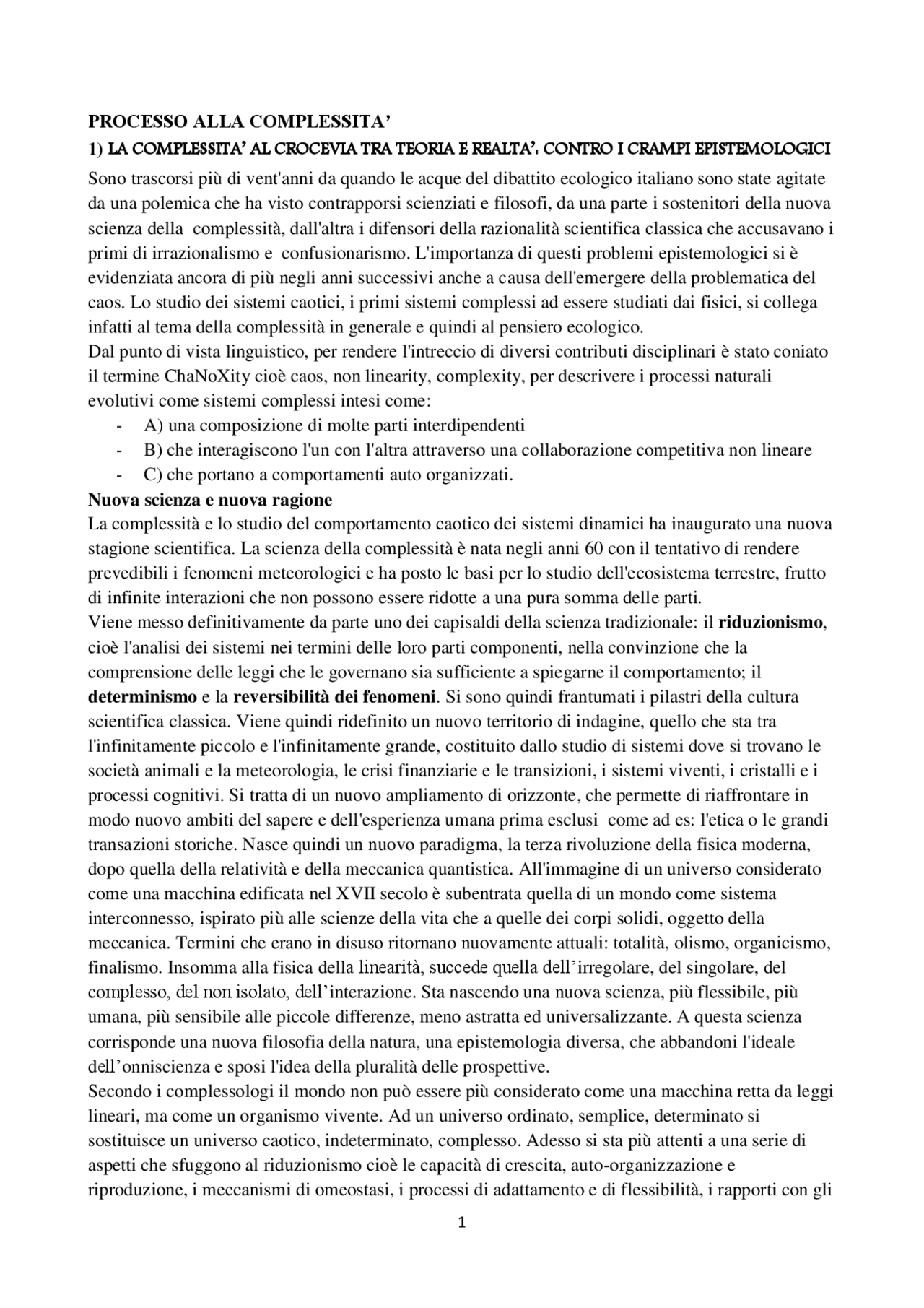 Processo Alla Complessità Riassunto Docsity