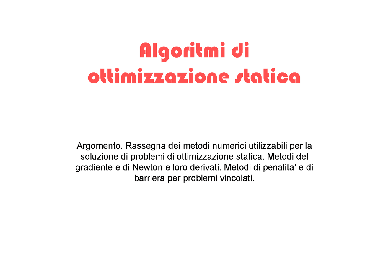 Algoritmi Di Ottimizzazione Statica Docsity