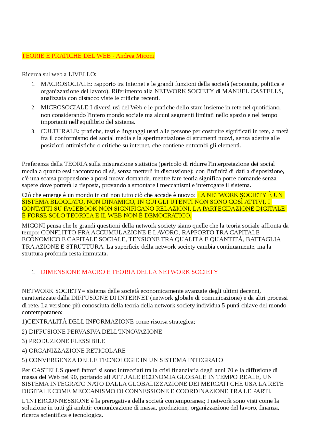 Riassunto Teorie E Pratiche Del Web Di Andrea Miconi Docsity