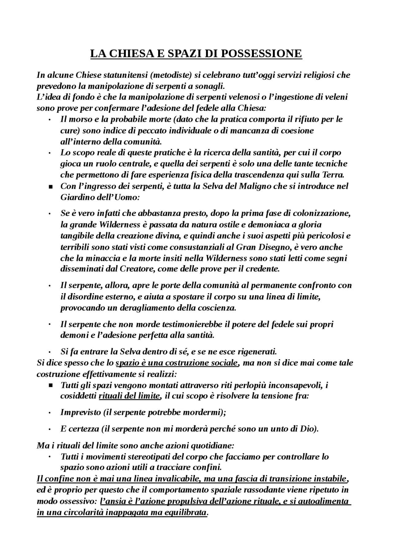La Chiesa e gli spazi di possessione - Docsity