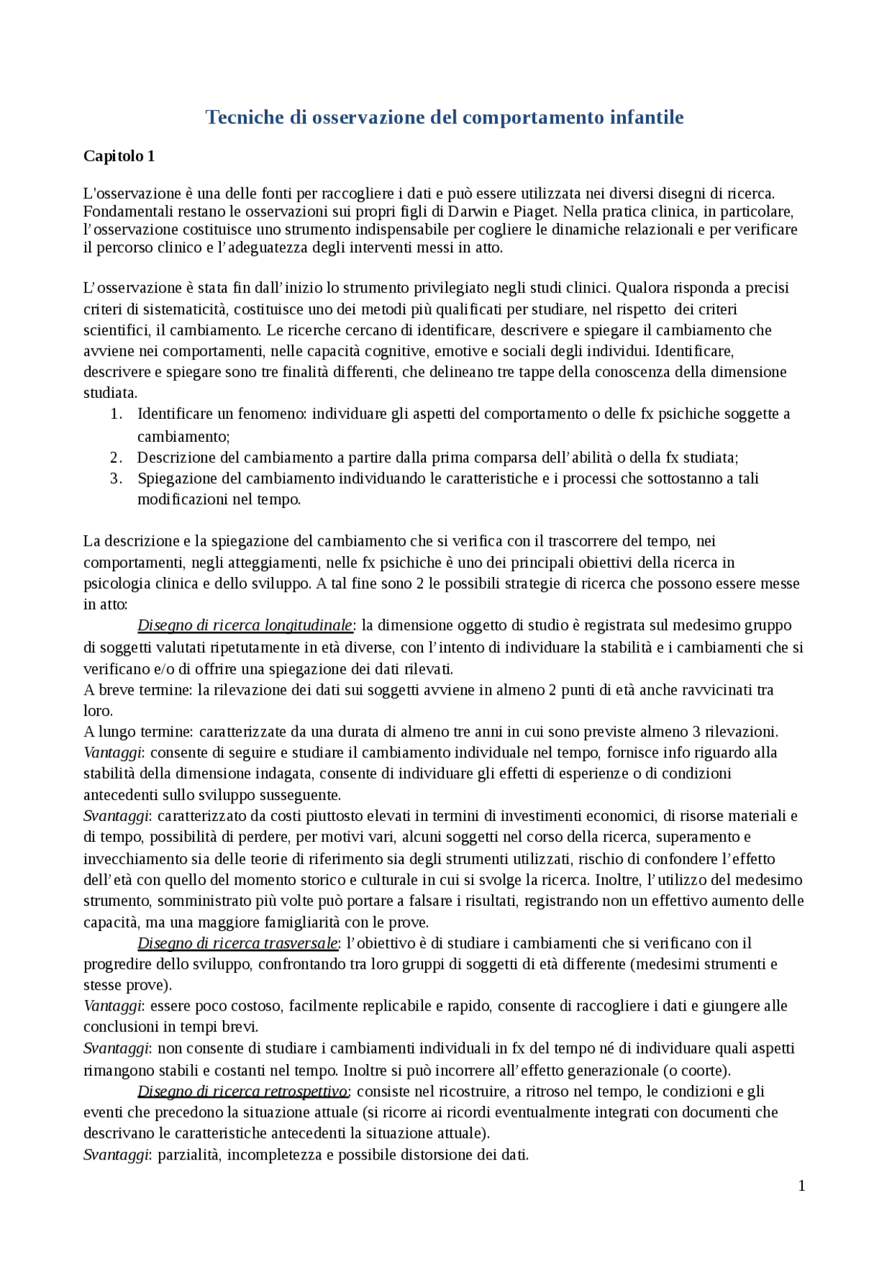 Tecniche Di Osservazione Del Comportamento Infantile Docsity