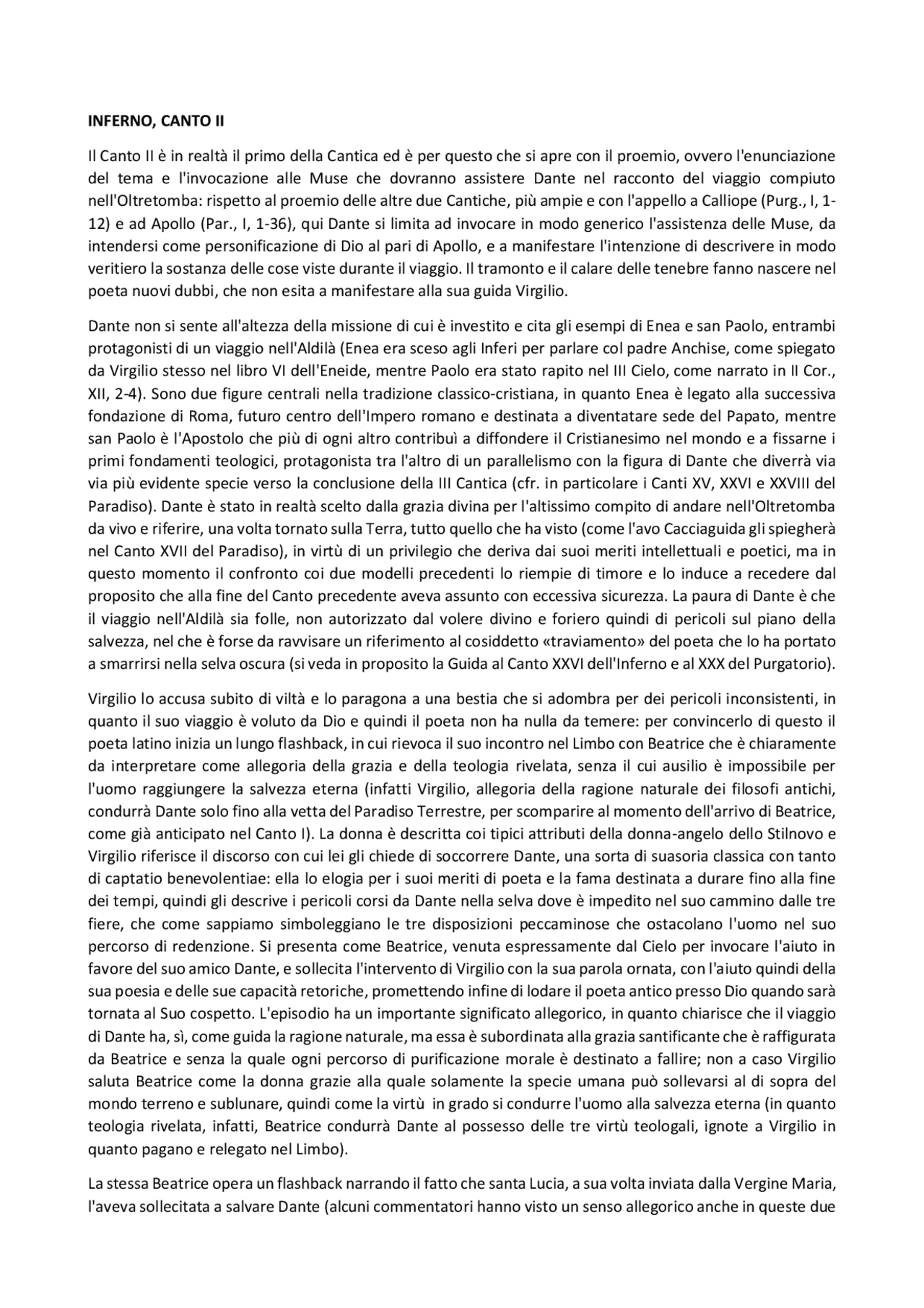 DANTE ALIGHIERI, INFERNO, CANTO II | Appunti di Letteratura | Docsity