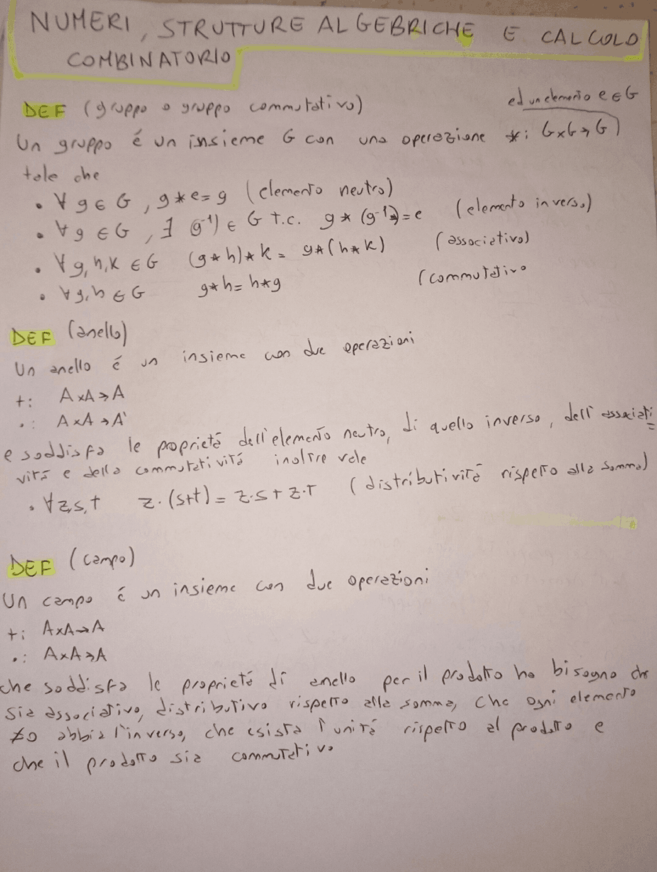 Numeri Strutture Algebriche E Calcolo Combinatorio Docsity