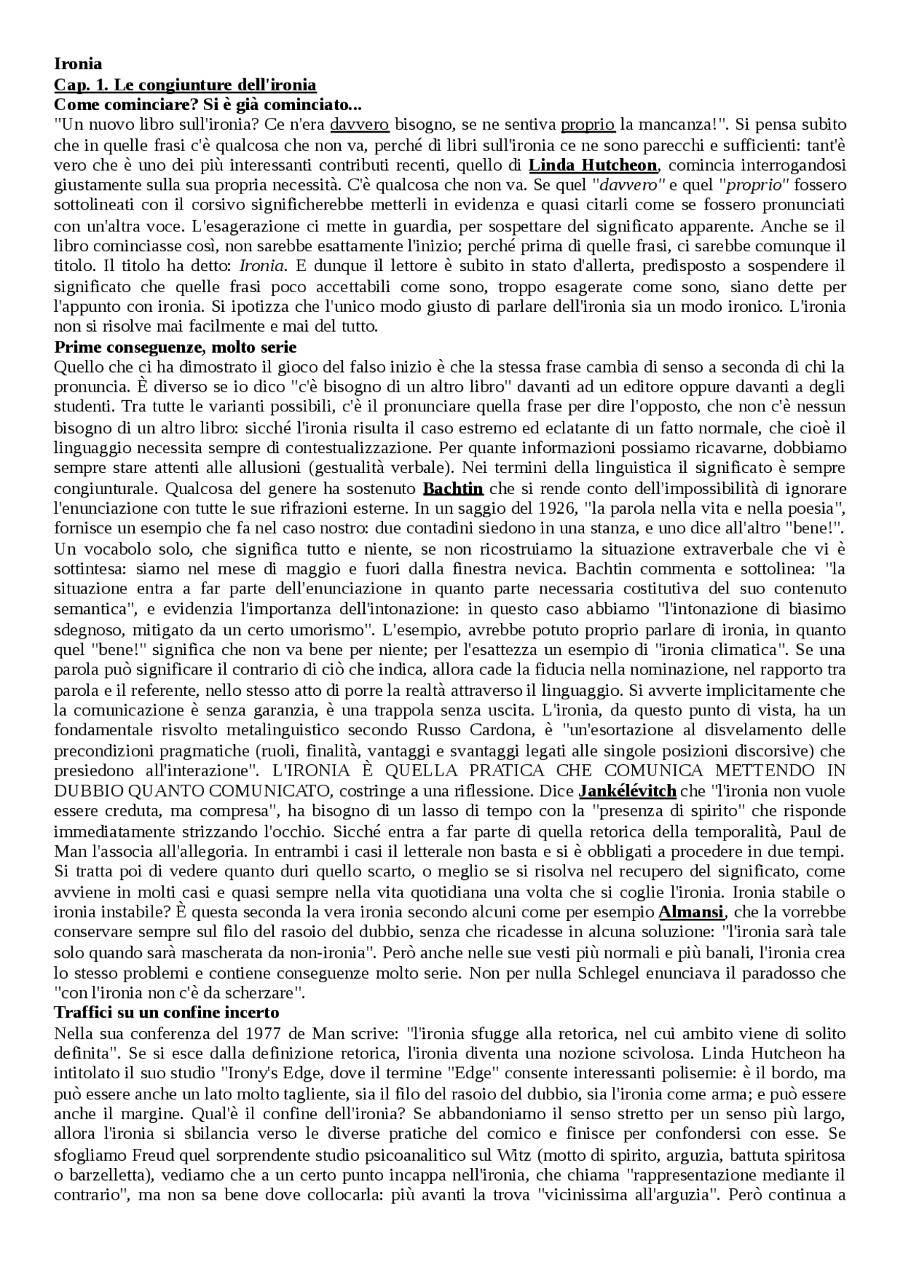 Riassunto Ironia Francesco Muzzioli Docsity