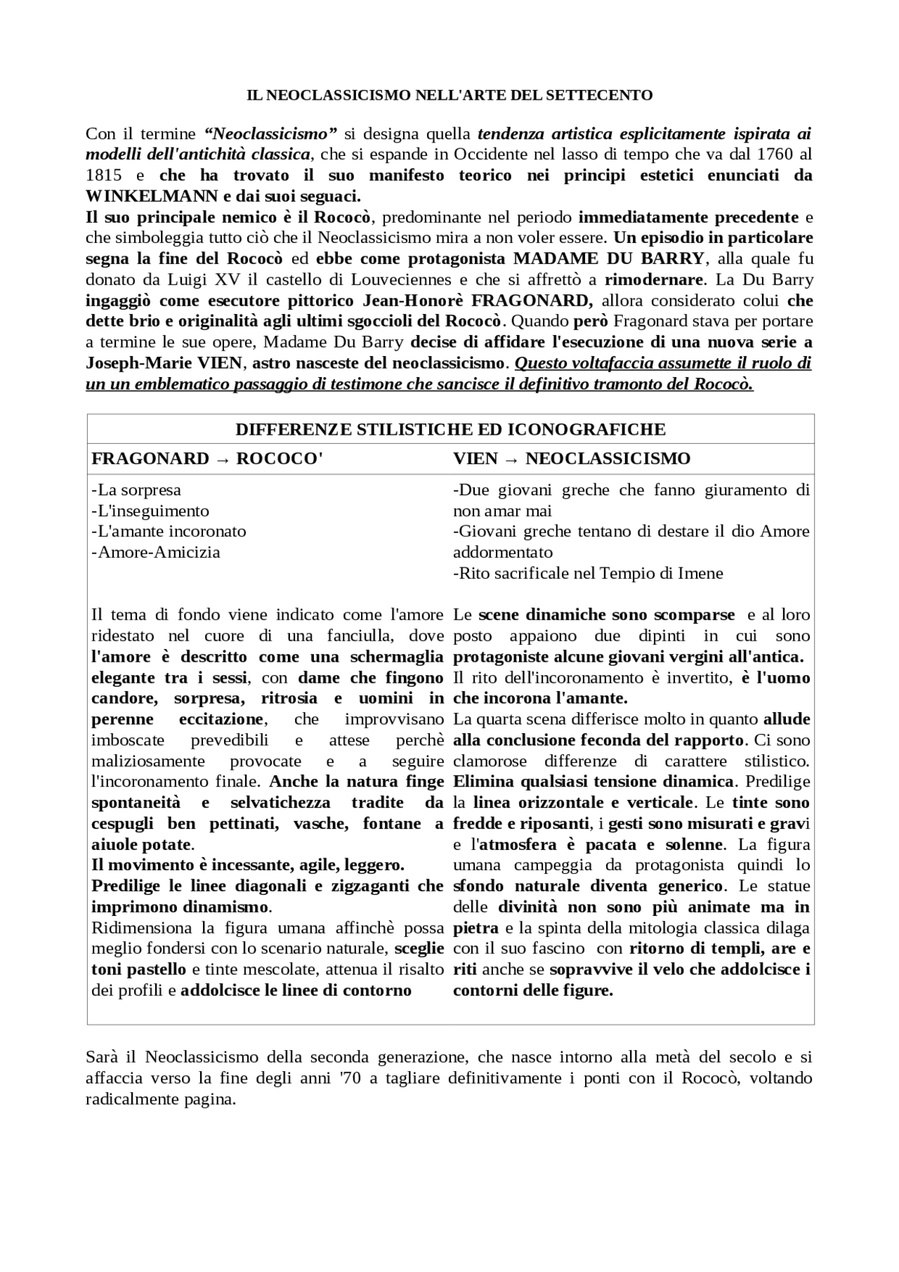 Il Neoclassicismo nell'arte del 700 - Docsity