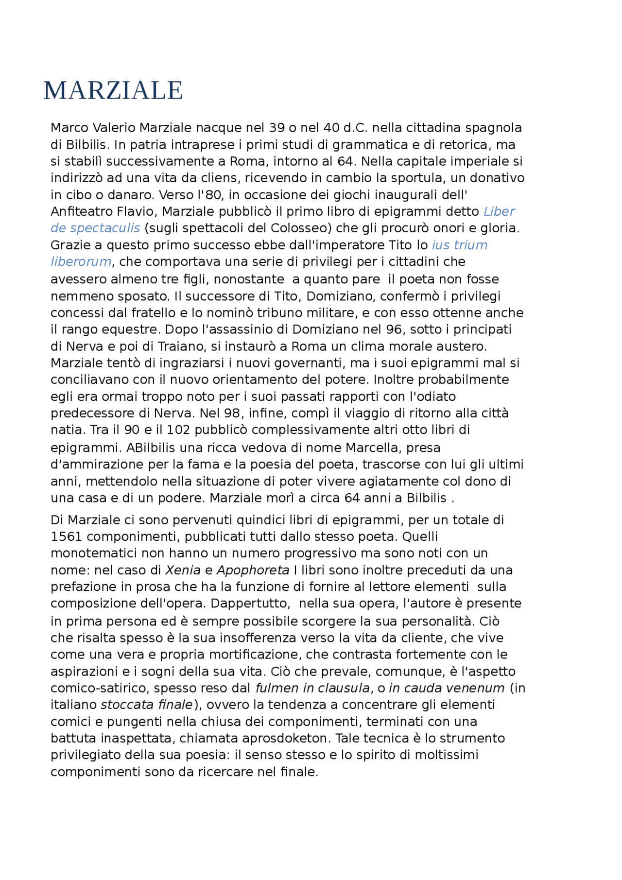 Marziale e gli epigrammi - Docsity