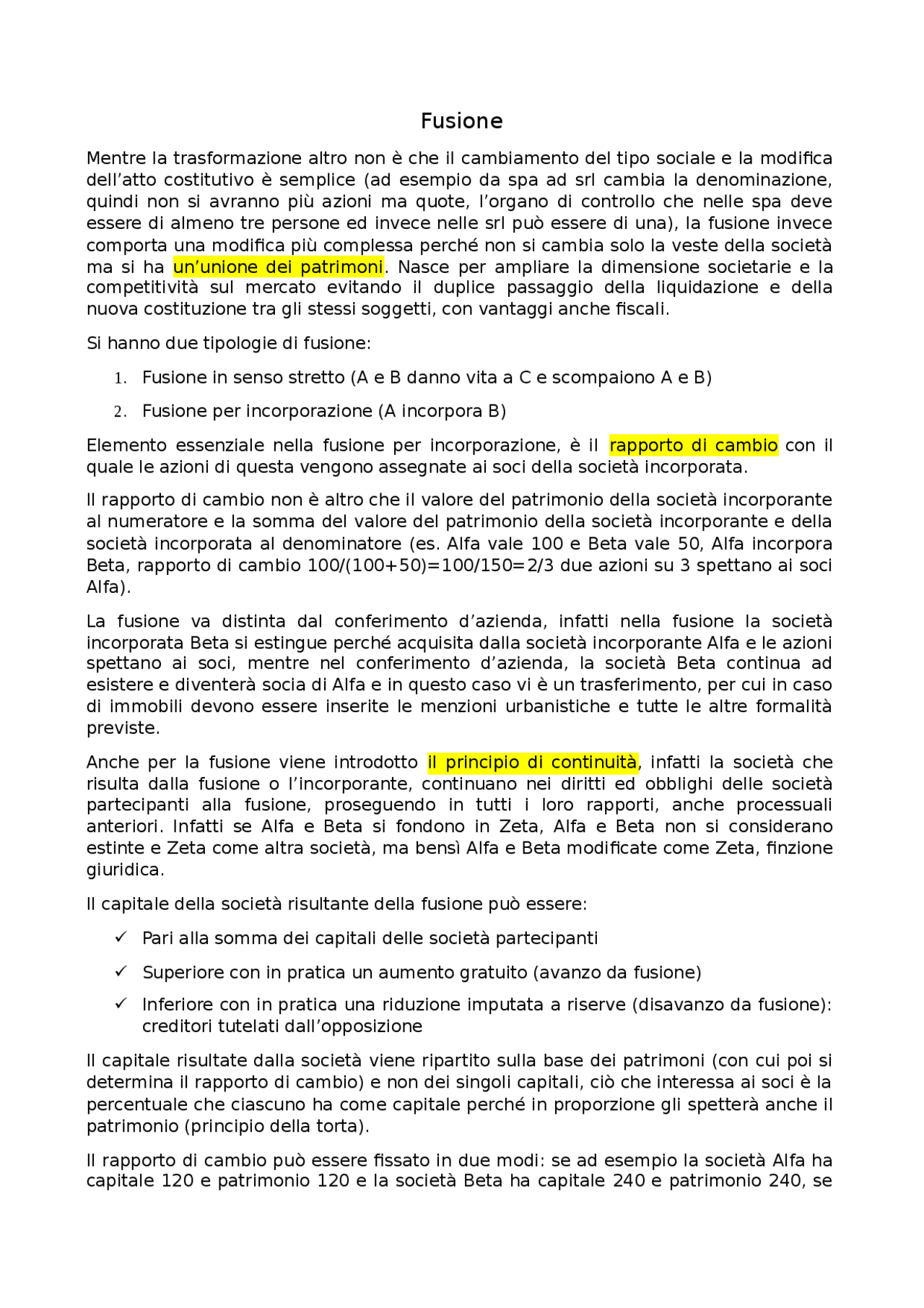 Fusione Diritto Commerciale Docsity