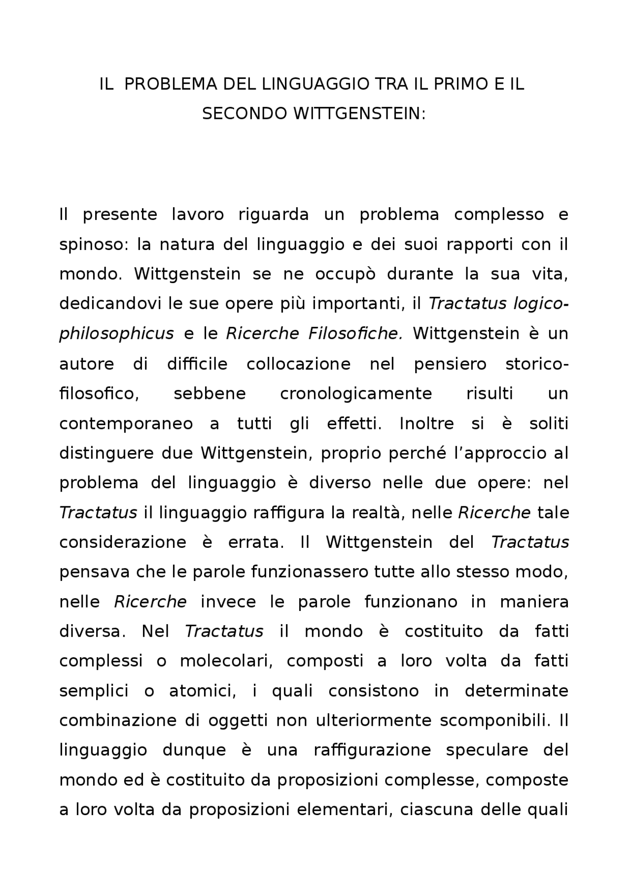 Wittgenstein E Il Problema Del Linguaggio Docsity