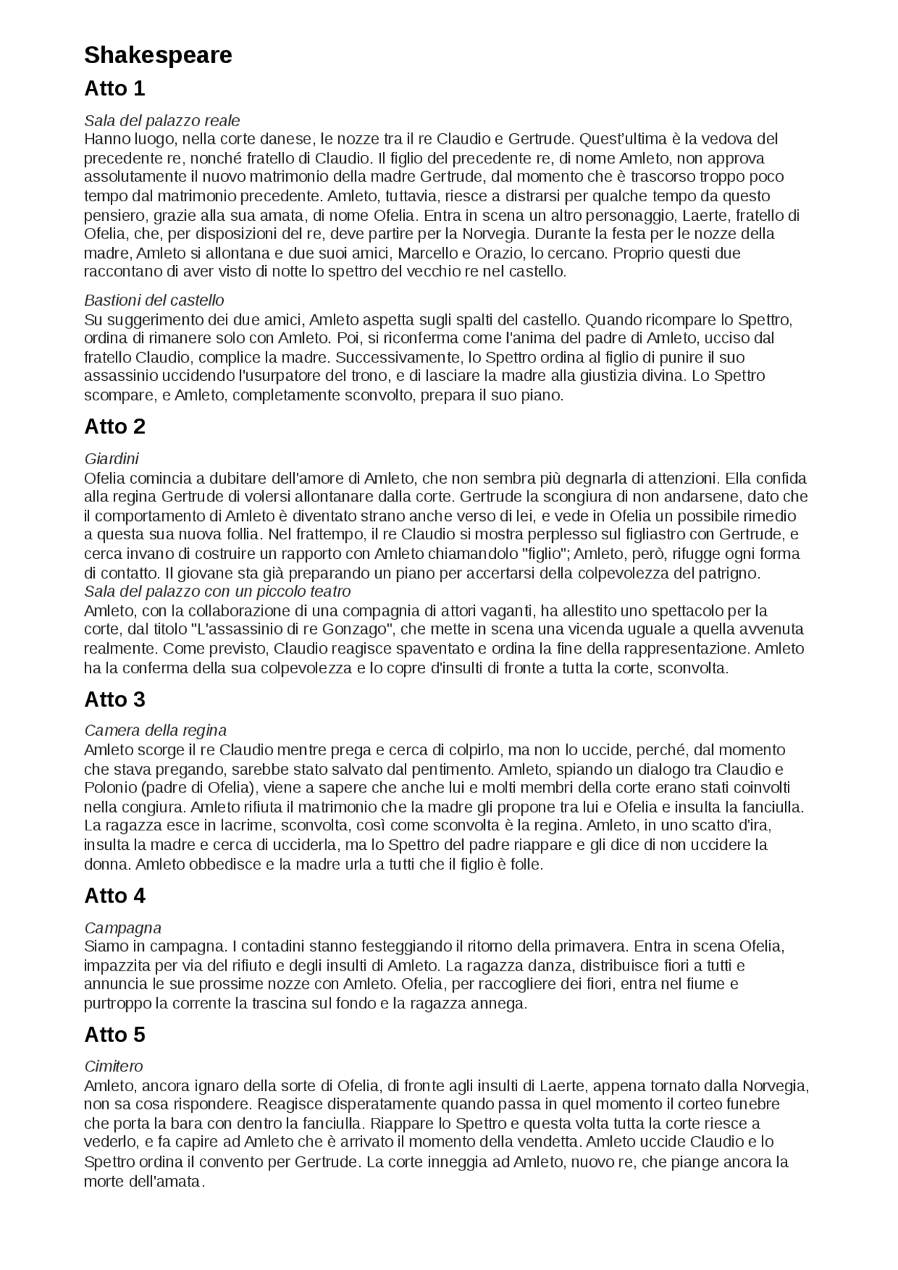 Amleto Di Shakespeare Docsity