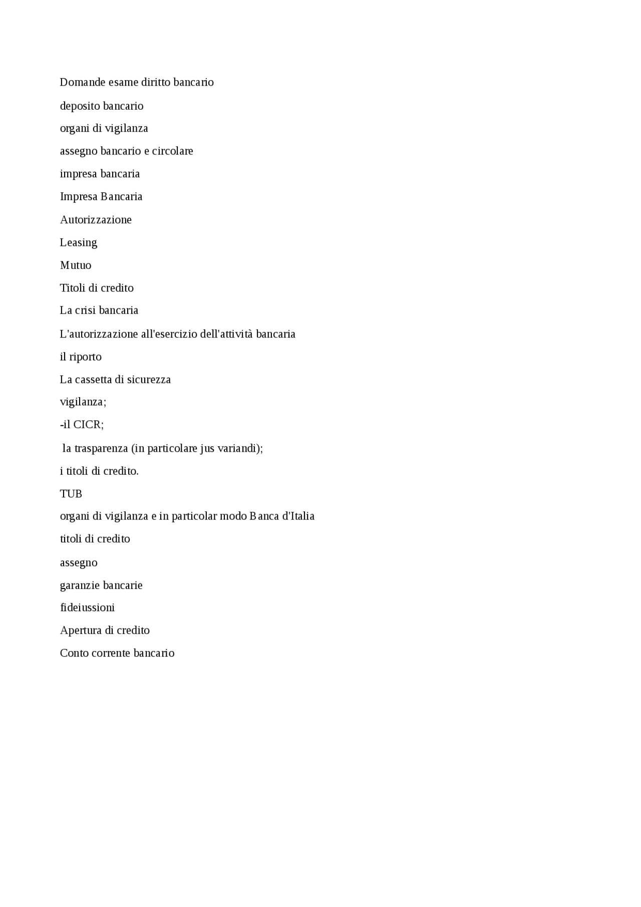 Domande Diritto Bancario Docsity