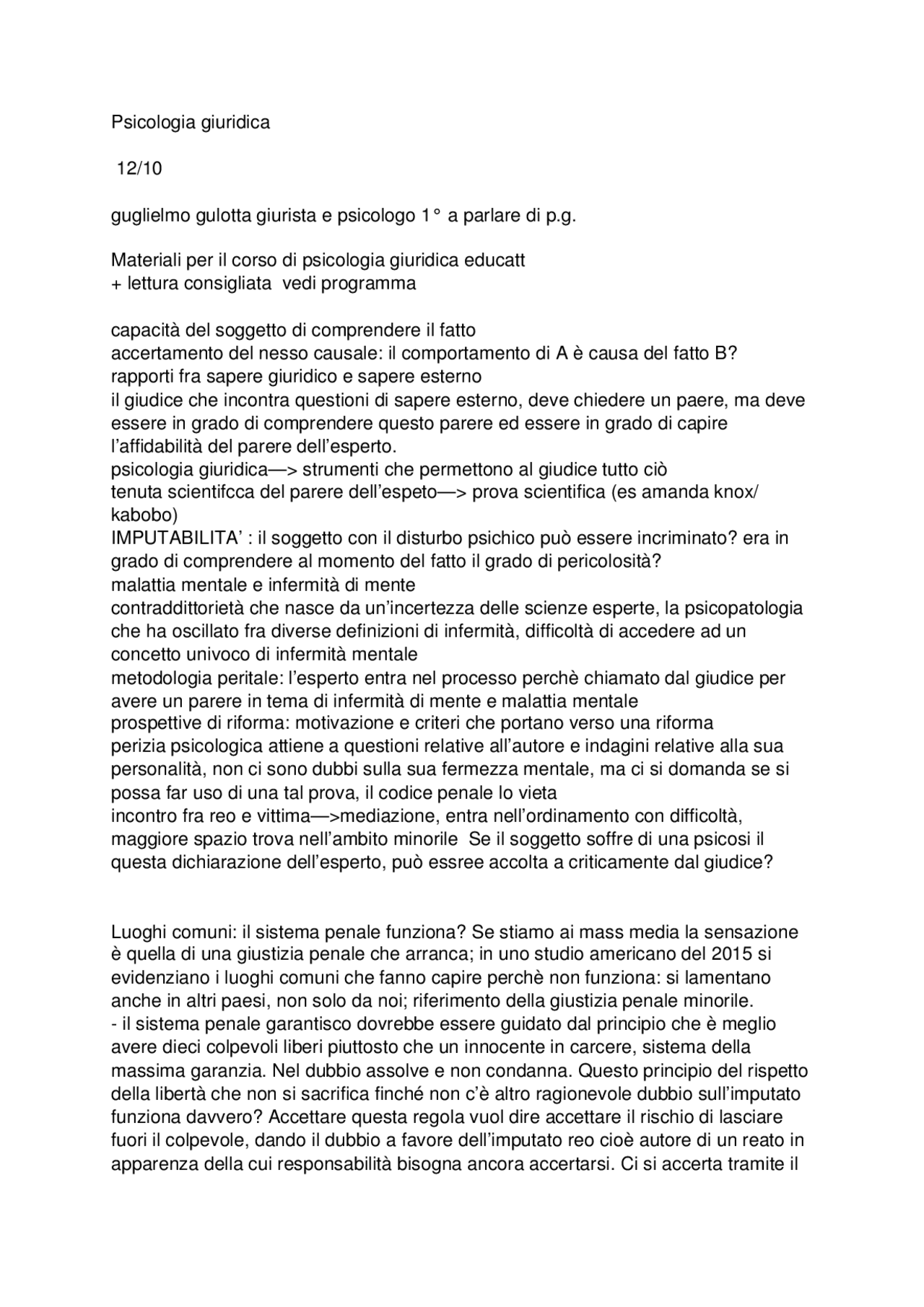 Appunti Psicologia Giuridica Parte 1 Docsity