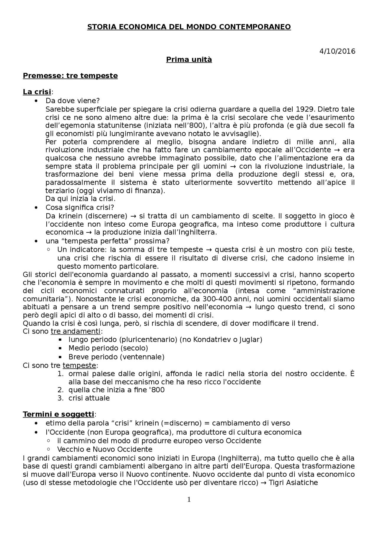 Storia economica e sociale del mondo contemporaneo - Prof. Cafaro ...