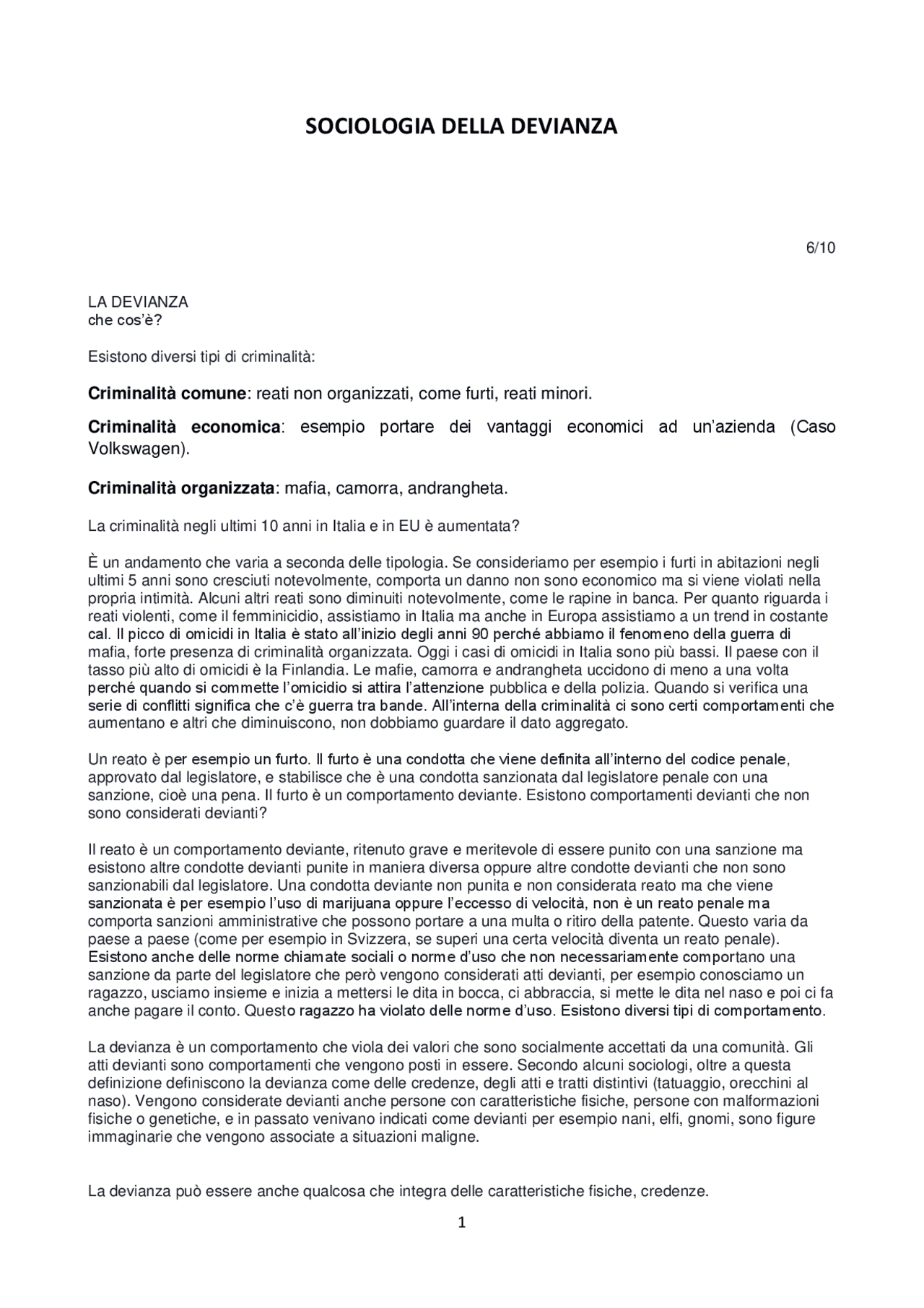 Sociologia Della Devianza Docsity