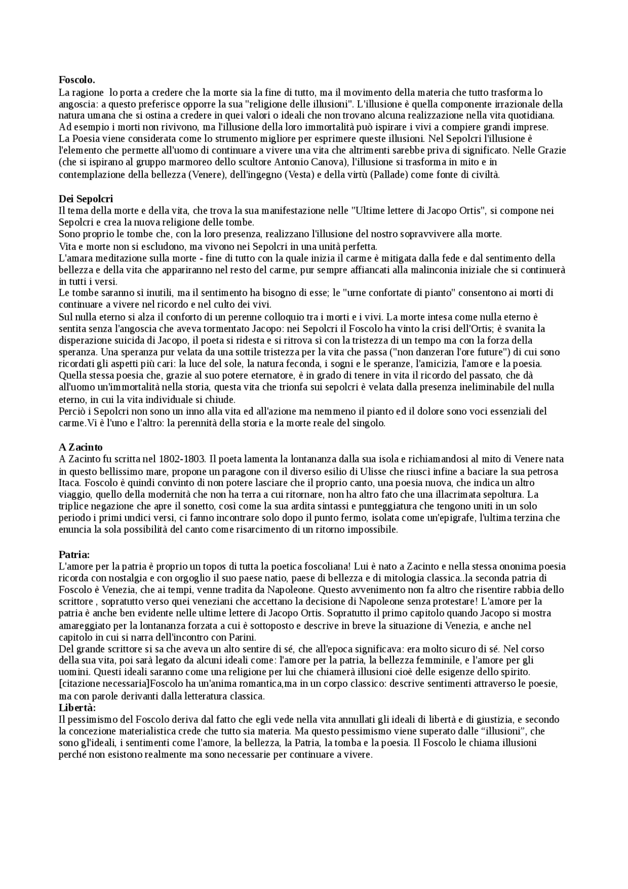 Ugo Foscolo Vita E Opere Appunti Di Italiano Docsity