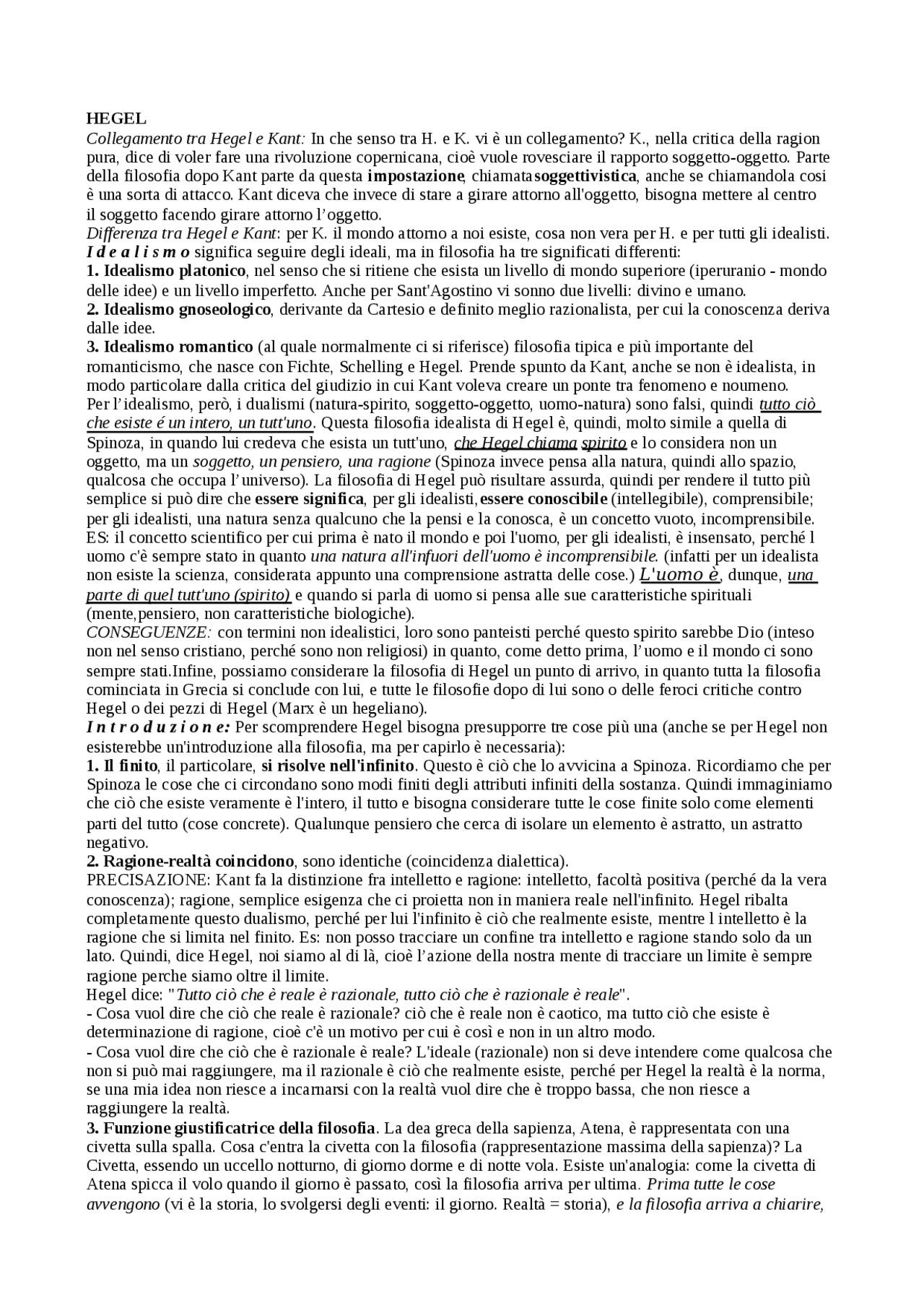 Hegel Riassunto Di Filosofia Docsity