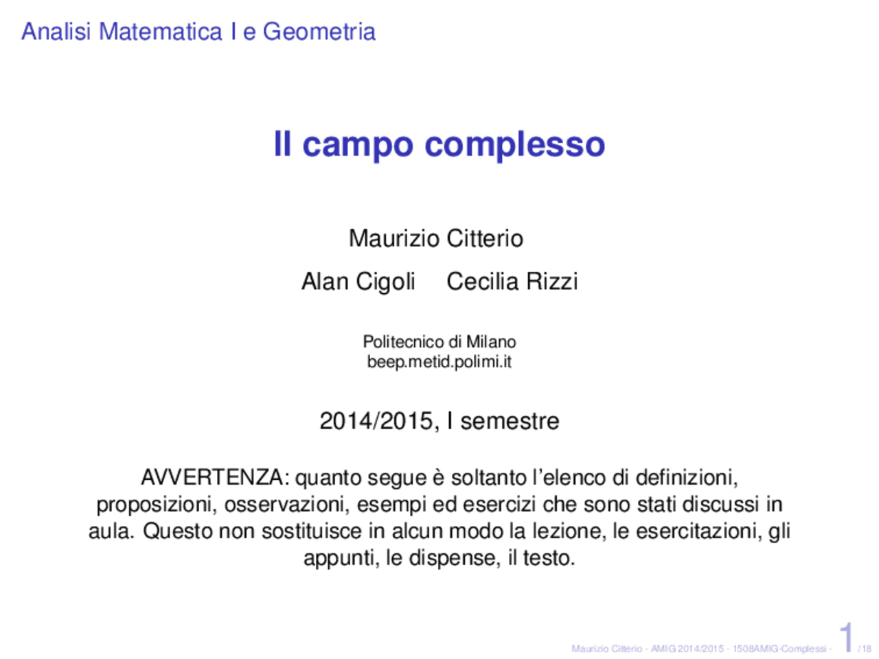 Riassunti Numeri Complessi Politecnico Di Milano Docsity