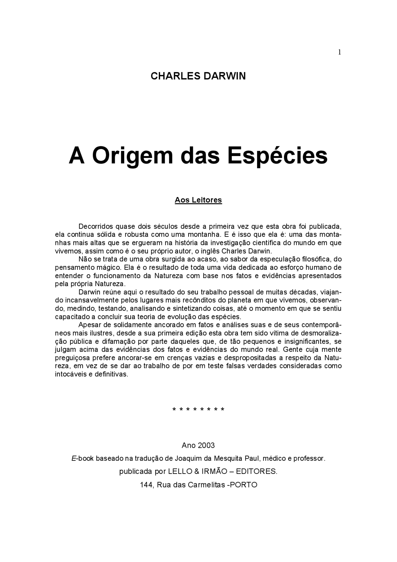 Darwin E A Evolução Das Espécies Docsity