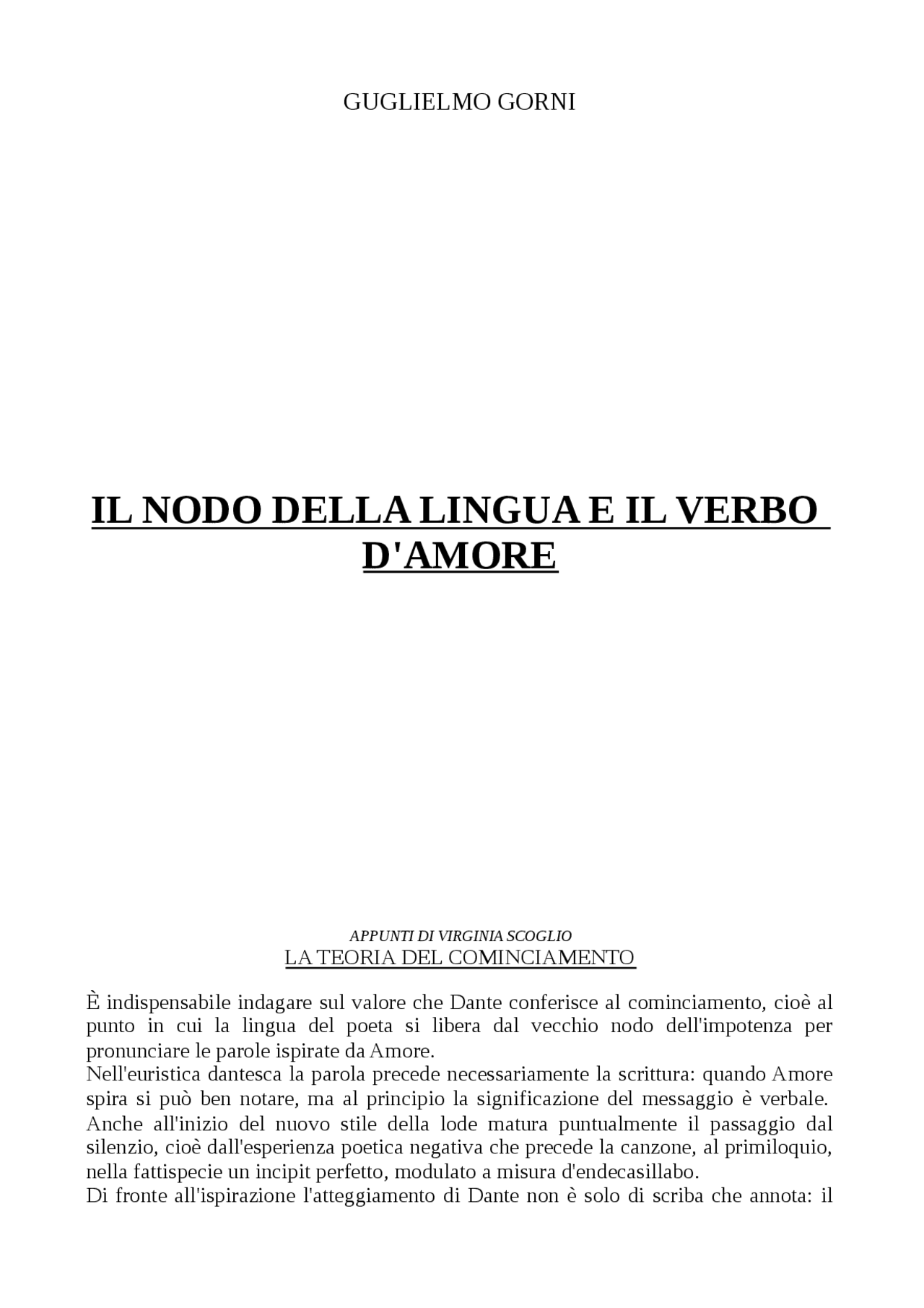 Gorni Il Nodo Della Lingua E Il Verbo Damore Docsity
