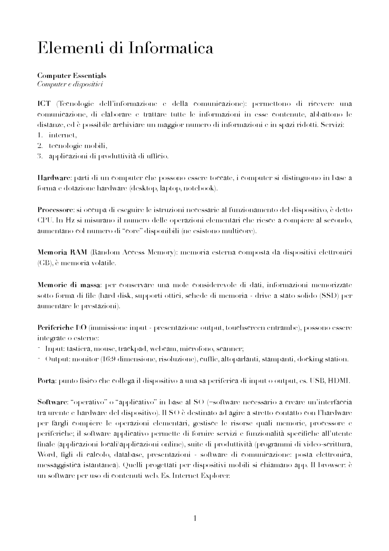 Idoneità Informatica Bicocca Appunti Di Elementi Di Informatica Docsity