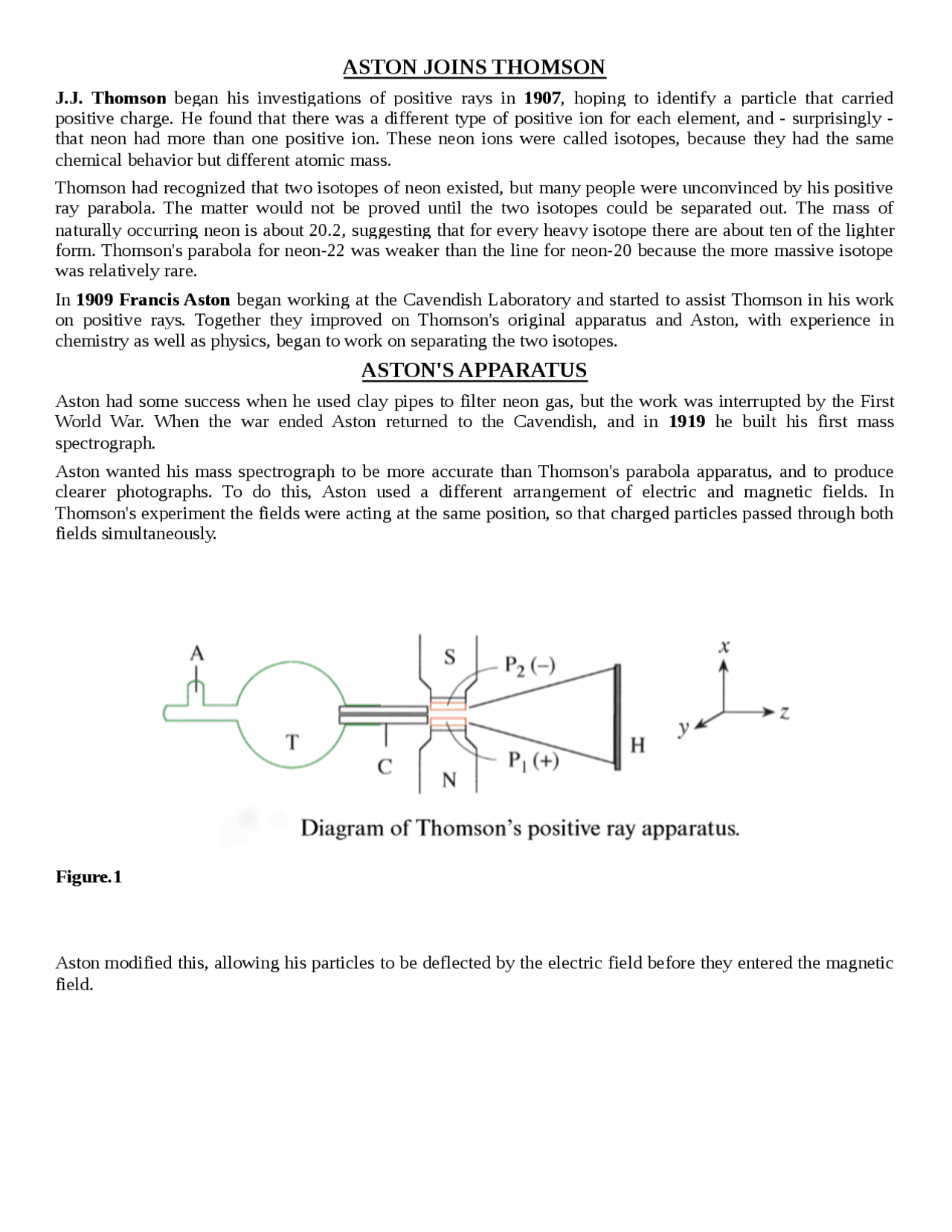 Aston mass spectrograph | Study notes Chemistry | Docsity