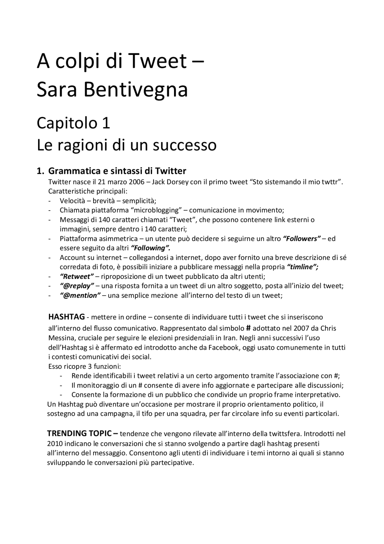 A Colpi Di Tweet Sara Bentivegna Docsity