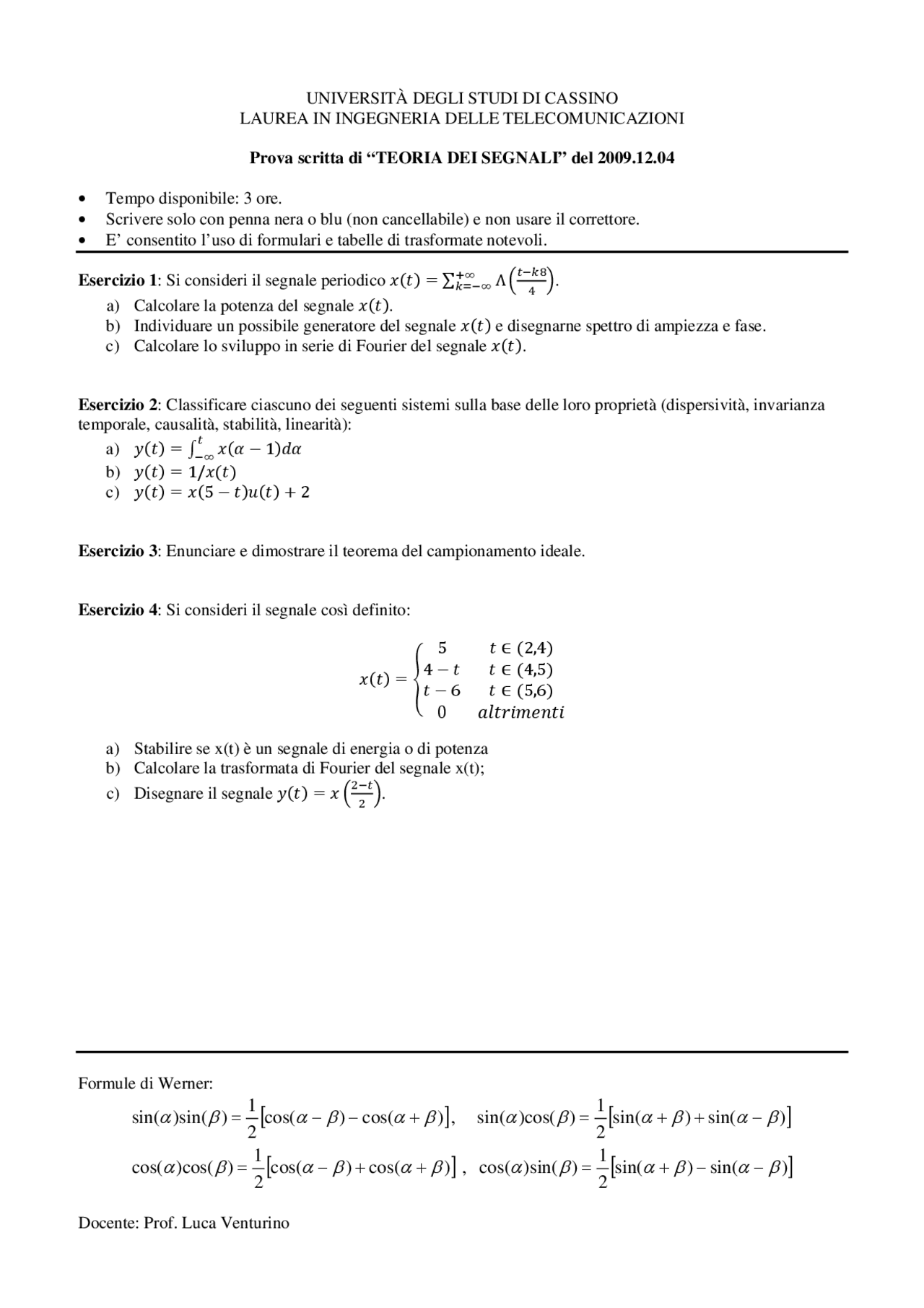 Tracce Teoria Dei Segnali Docsity