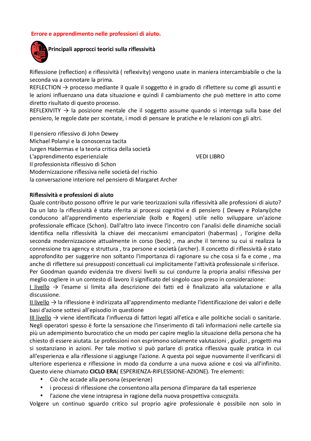 Errore E Apprendimento Nelle Professioni Di Aiuto Docsity