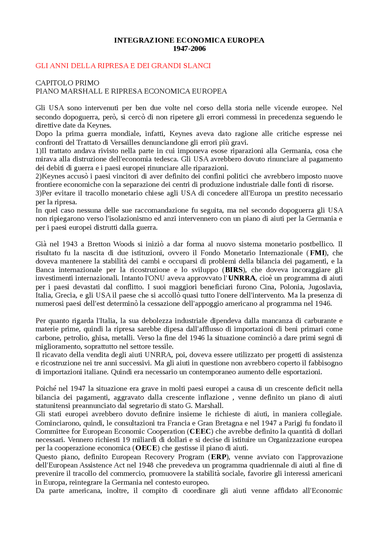 Storia del processo di integrazione economica europea - Docsity