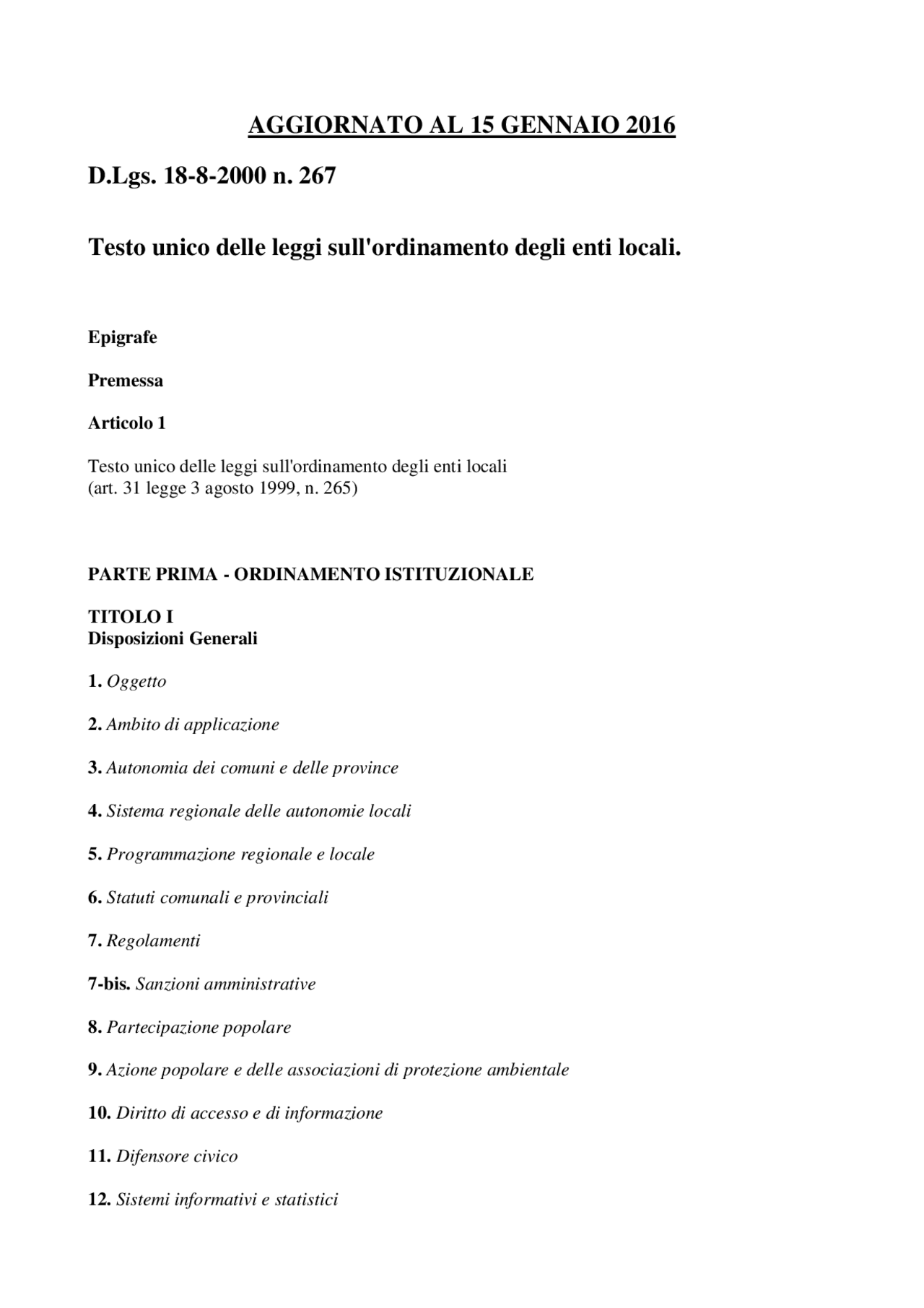 Testo Unico Degli Enti Locali Docsity