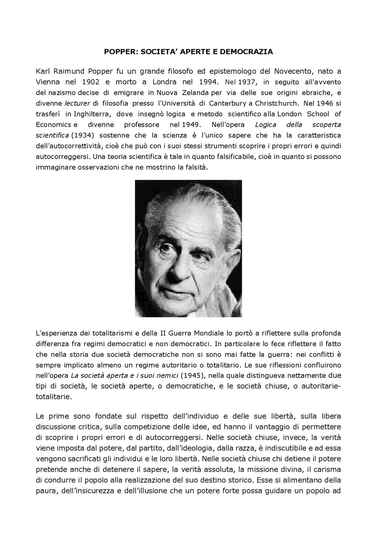 Popper Società Aperta Docsity