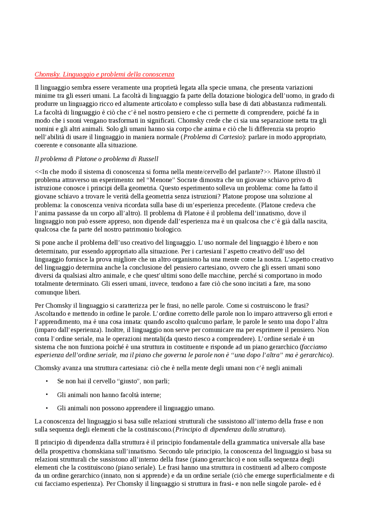 Chomsky Linguaggio E Problemi Della Conoscenza Appunti Di Filosofia
