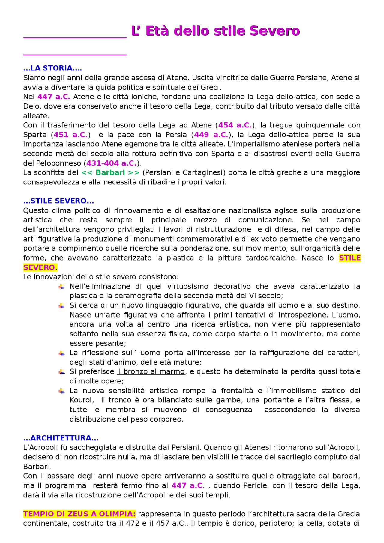 L'epoca dello stile severo in Grecia - Docsity