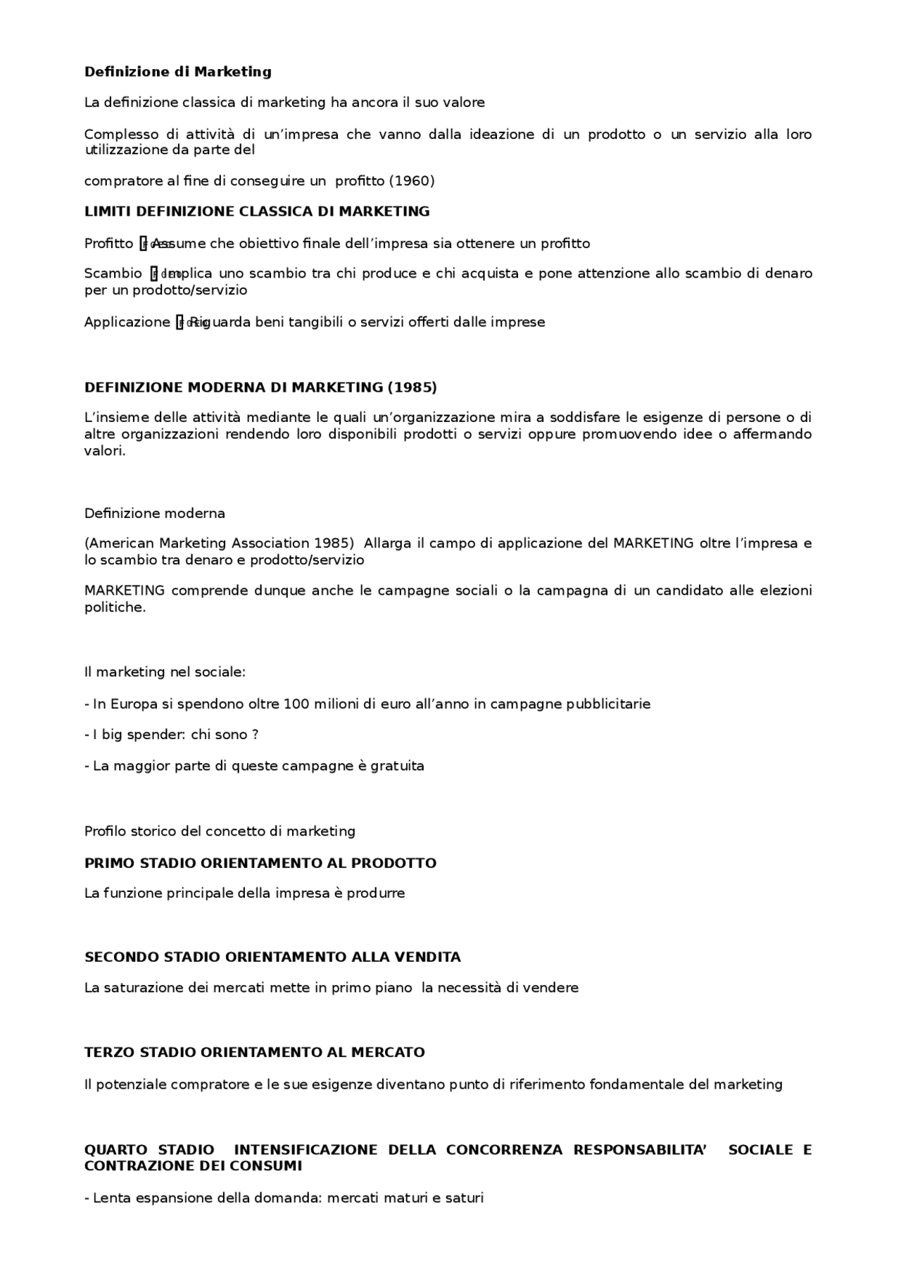 Riassunto Marketing Slide Docsity
