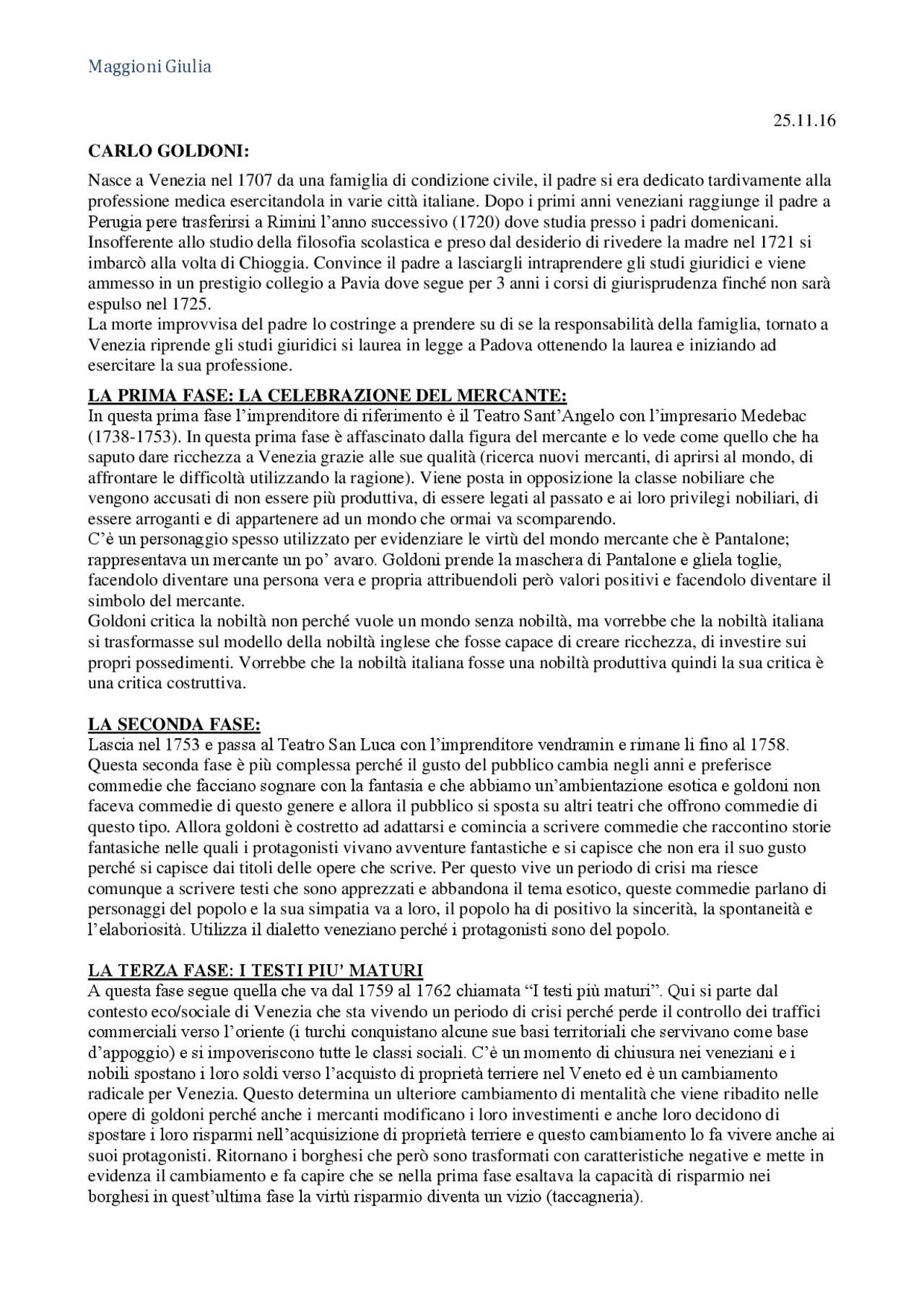 Appunti Su Carlo Goldoni E Giuseppe Parini Docsity