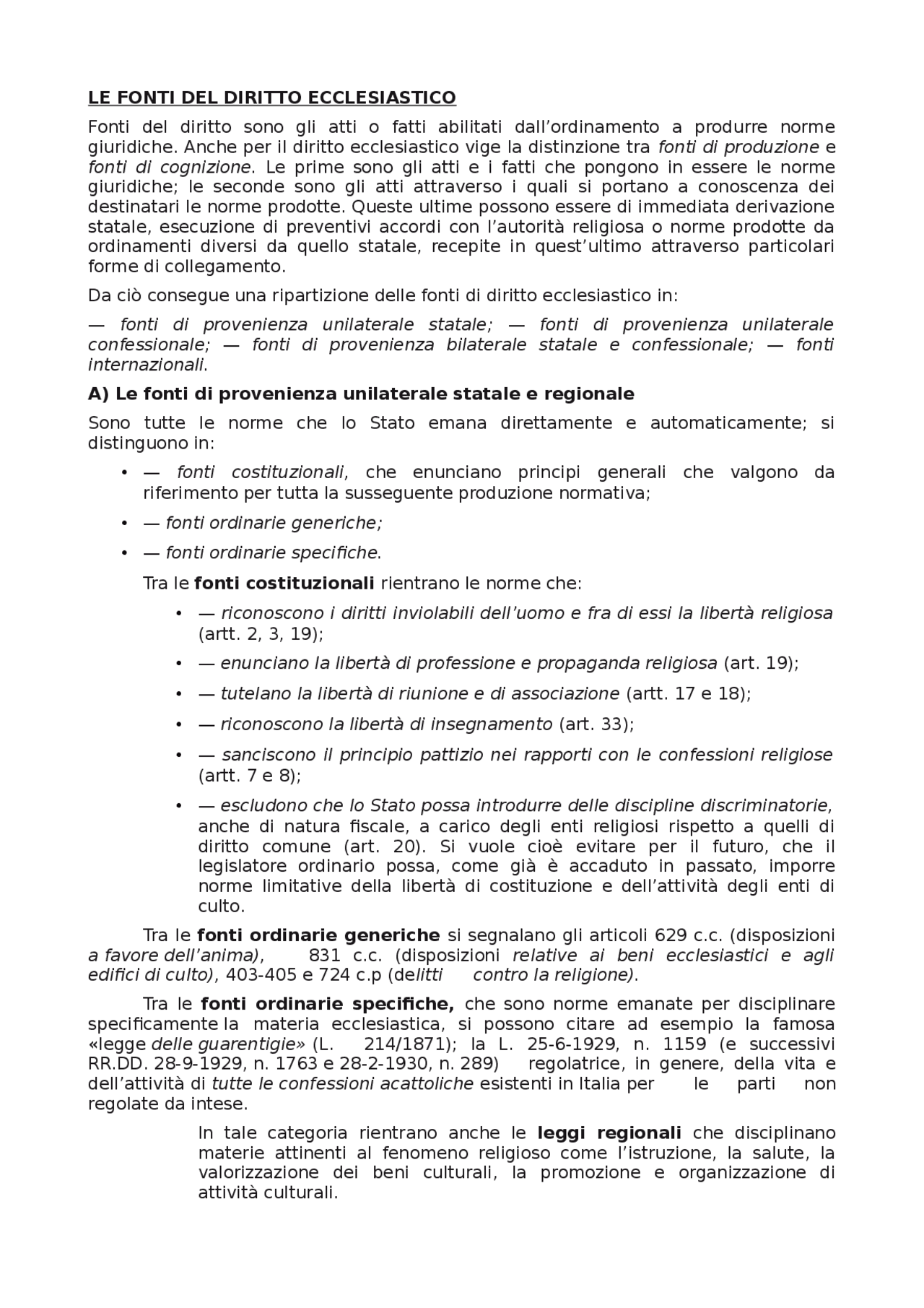 Riassunto Diritto Ecclesiastico Manuale Simone 2016 Docsity