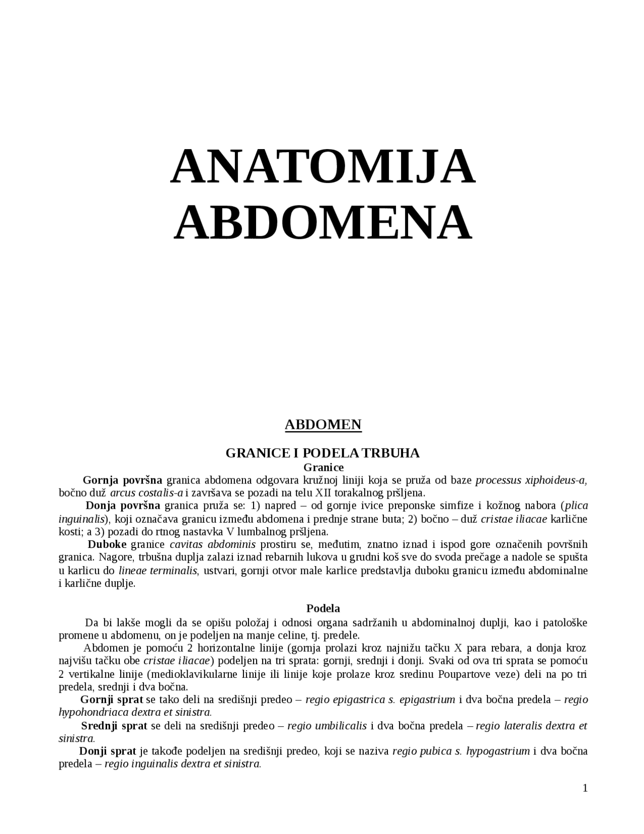 Skripta iz abdomena za I godinu medicine | Rezime' predlog Anatomija ...